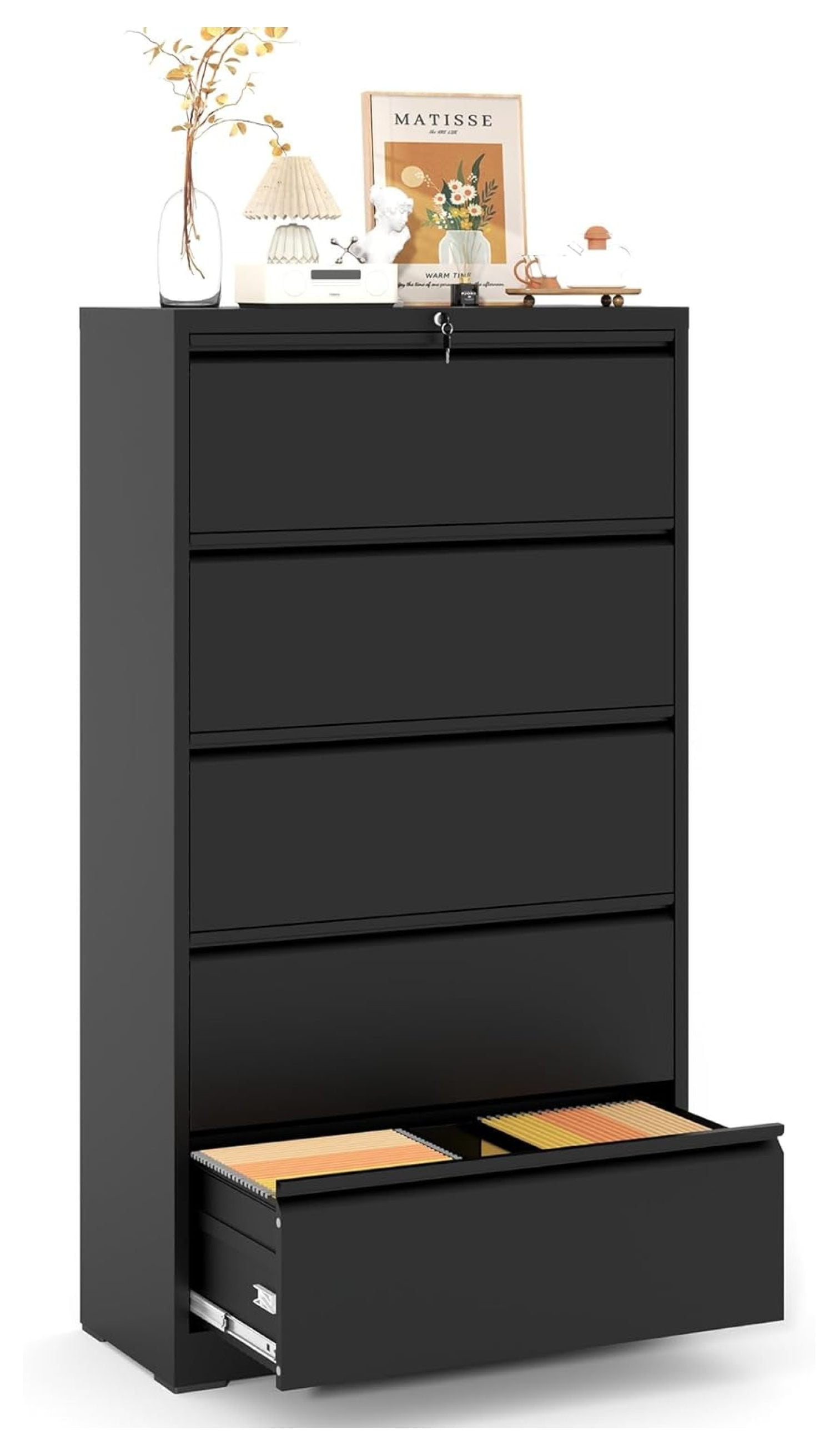 Lateral File Cabinet with Lock,5 Drawer Metal Filing Cabinets, Home ...