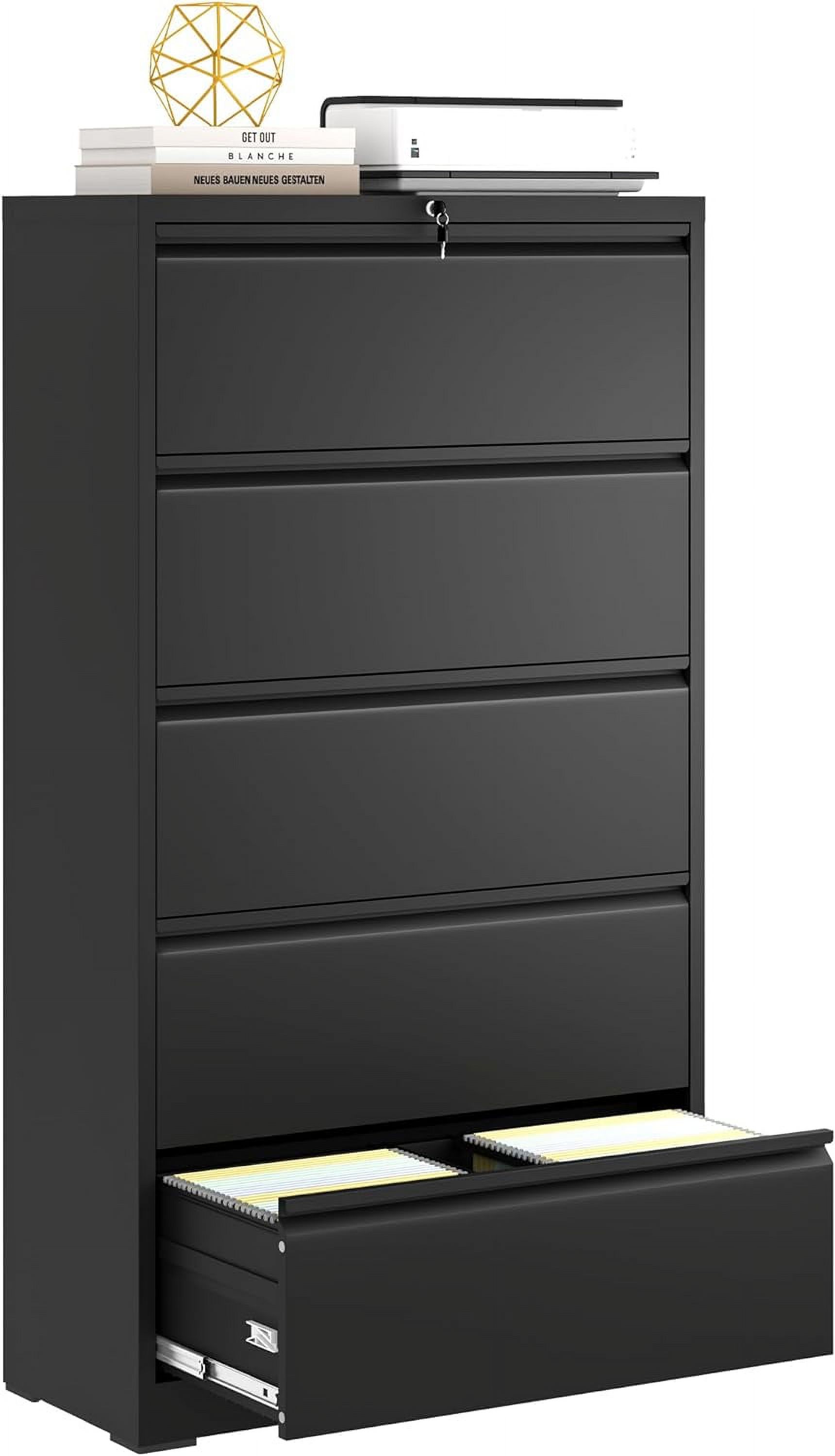 Lateral File Cabinet with Lock,5 Drawer Metal Filing Cabinets, Home ...