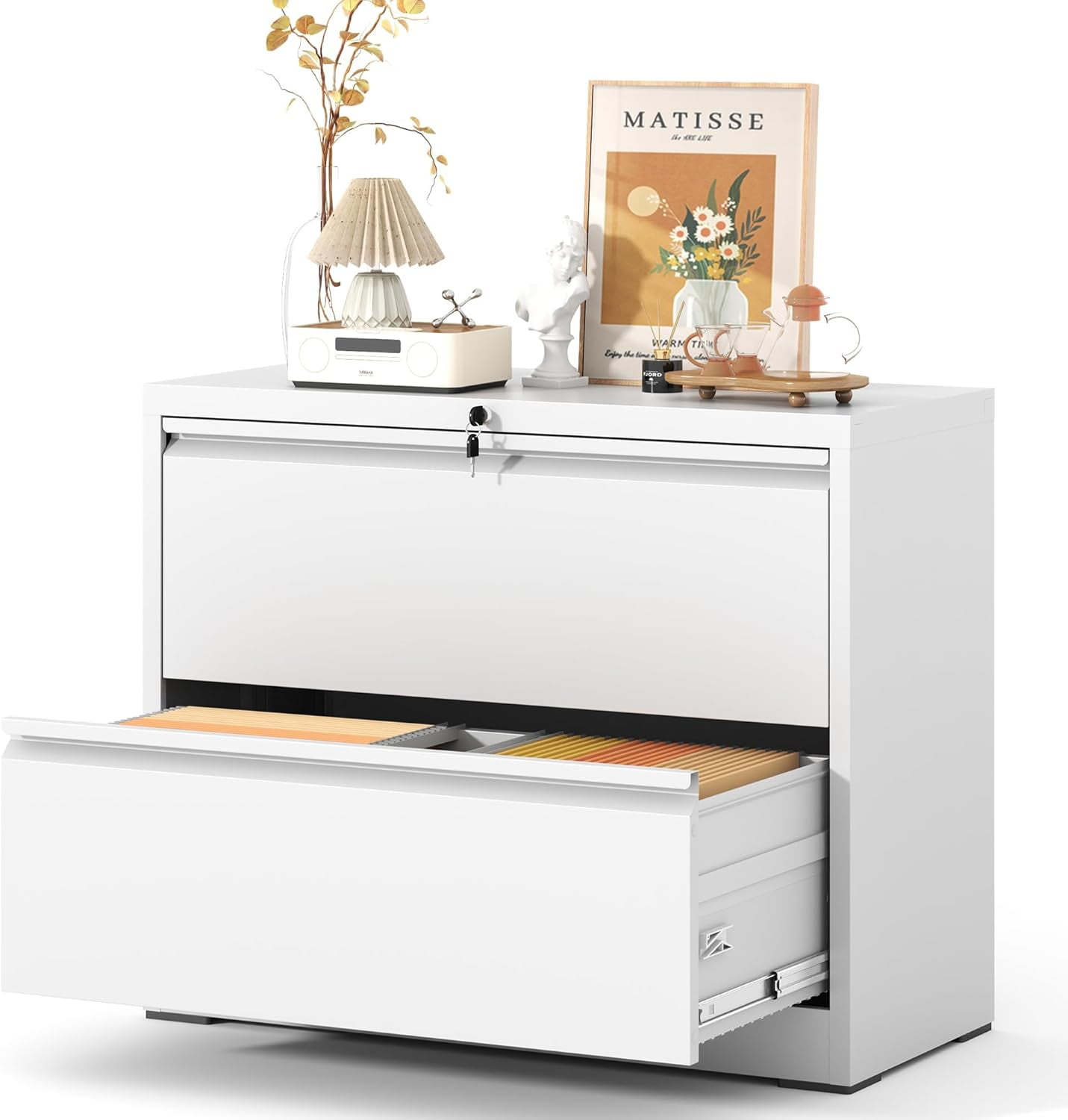 Lateral File Cabinet with Lock, Metal Filing Cabinet for Home Office ...