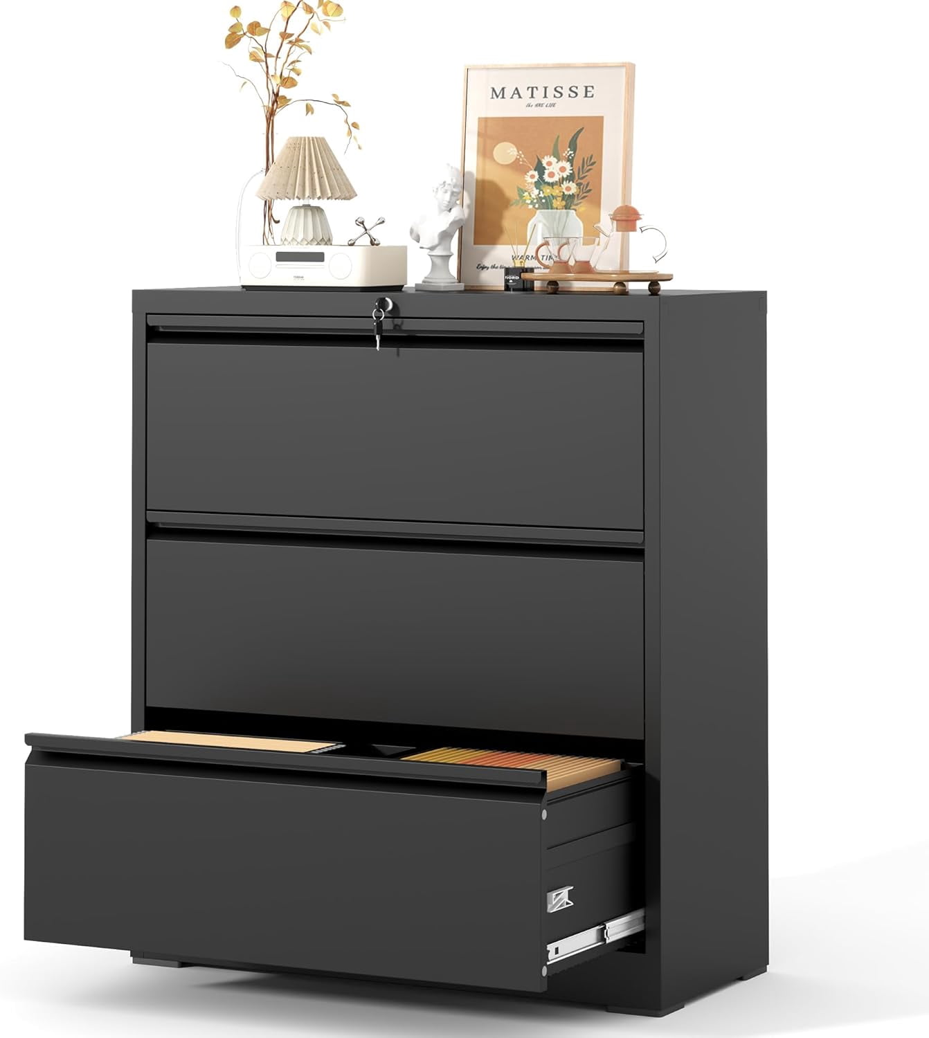 Lateral File Cabinet with Lock, Metal Filing Cabinet for Home Office ...