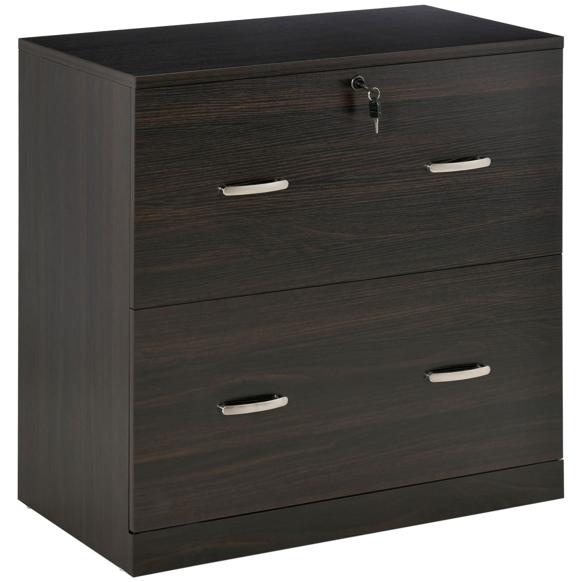 Lateral Filing Cabinet 2 Drawer Lockable Walnut Office Storage default ...