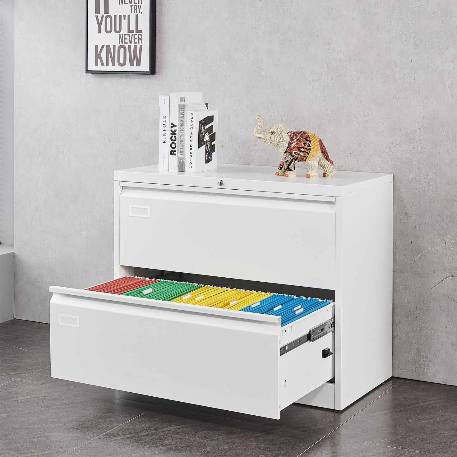 Lateral Filing Cabinet with 2 Large Deep Drawers, Simple File Cabinet ...