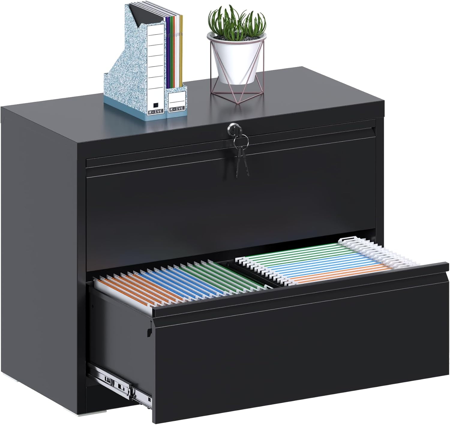 Lateral Filing Cabinet, Metal Filing Cabinet with 2 Drawer, Lockable ...