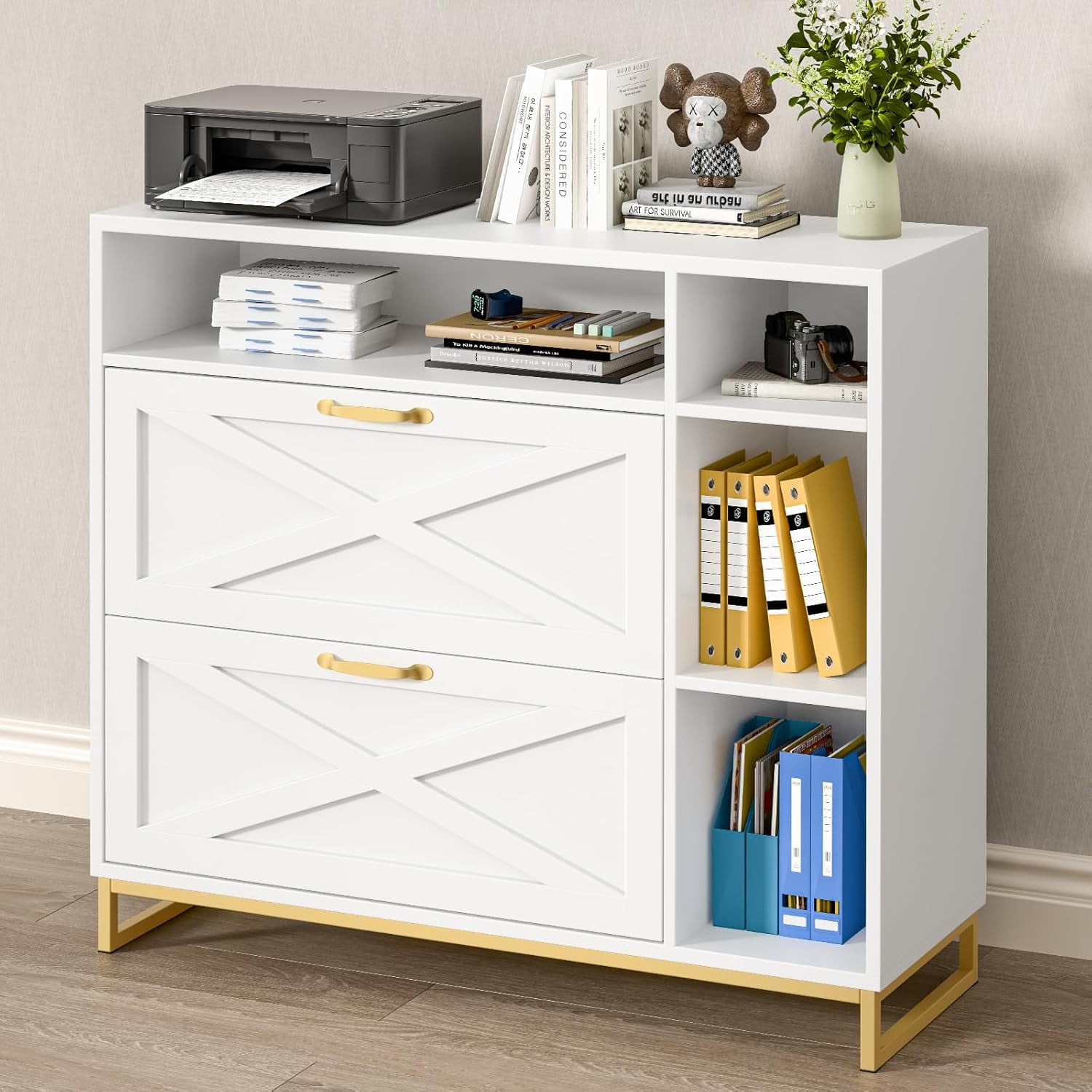 Lateral Filing Cabinet with 2 Drawer & Storage Shelves File Cabinet ...