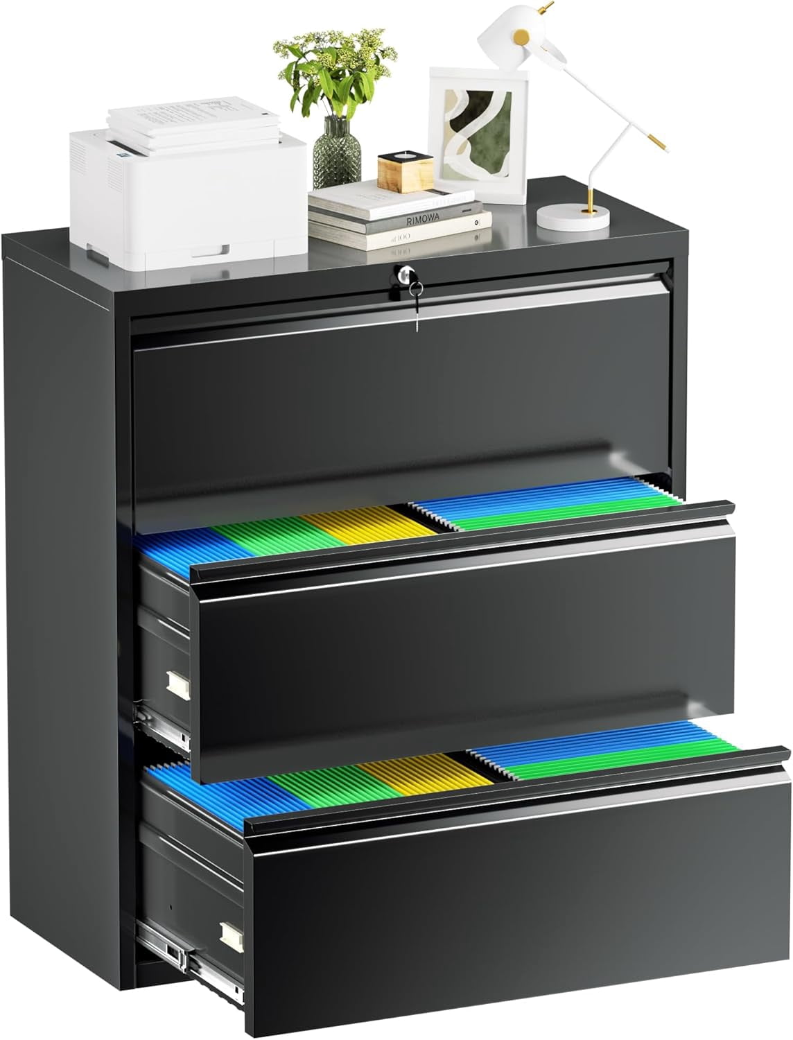 Lateral file cabinet with lock, metal office file cabinet with drawers ...