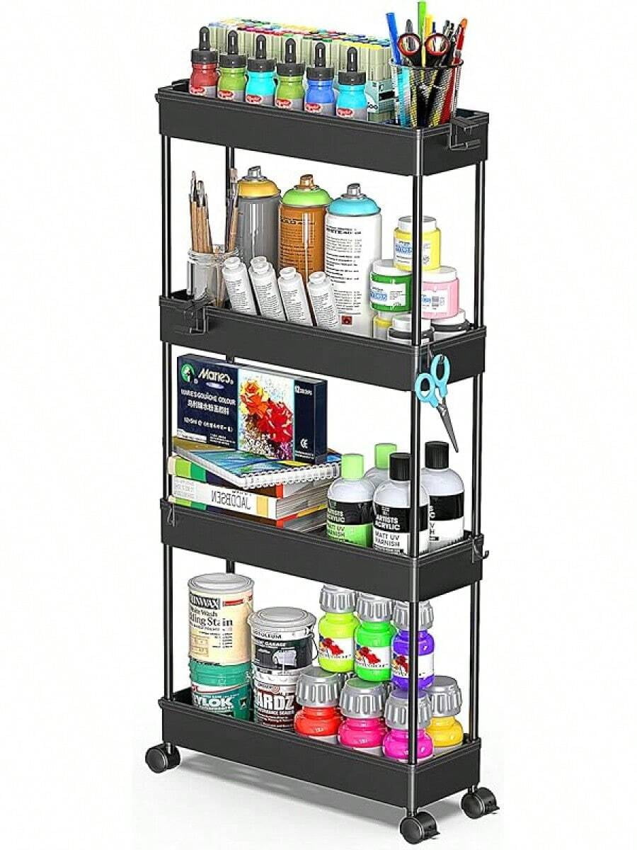 The Latest Model In 2025 Slim Rolling Storage Cart 4 Tier Bathroom ...