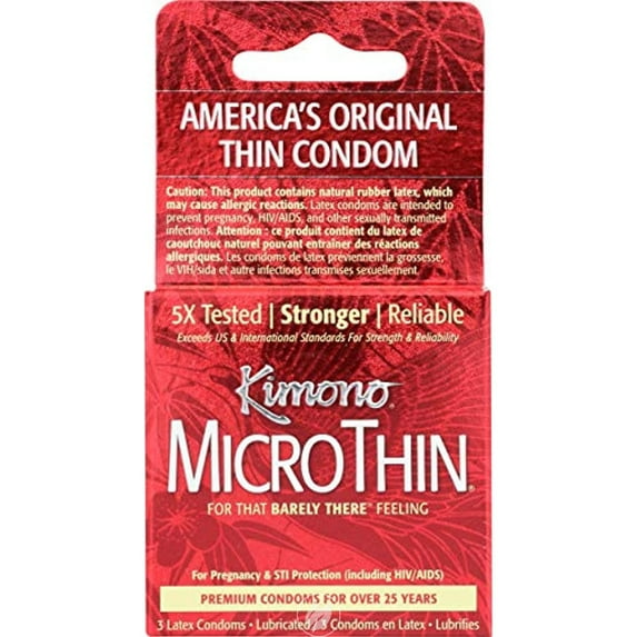 Latex Condom Kimono MicroThin 3 Ct by Mayer Laboratories Inc., Pack of 2, Lubricated Condom ...