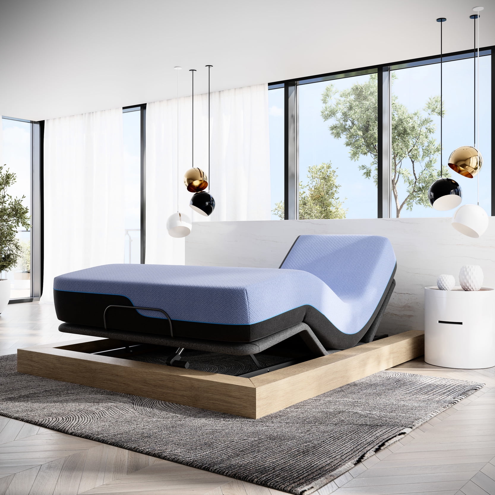 Latex Foam Mattress and Adjustable Base, 12 Inch, Blue / Pressure ...