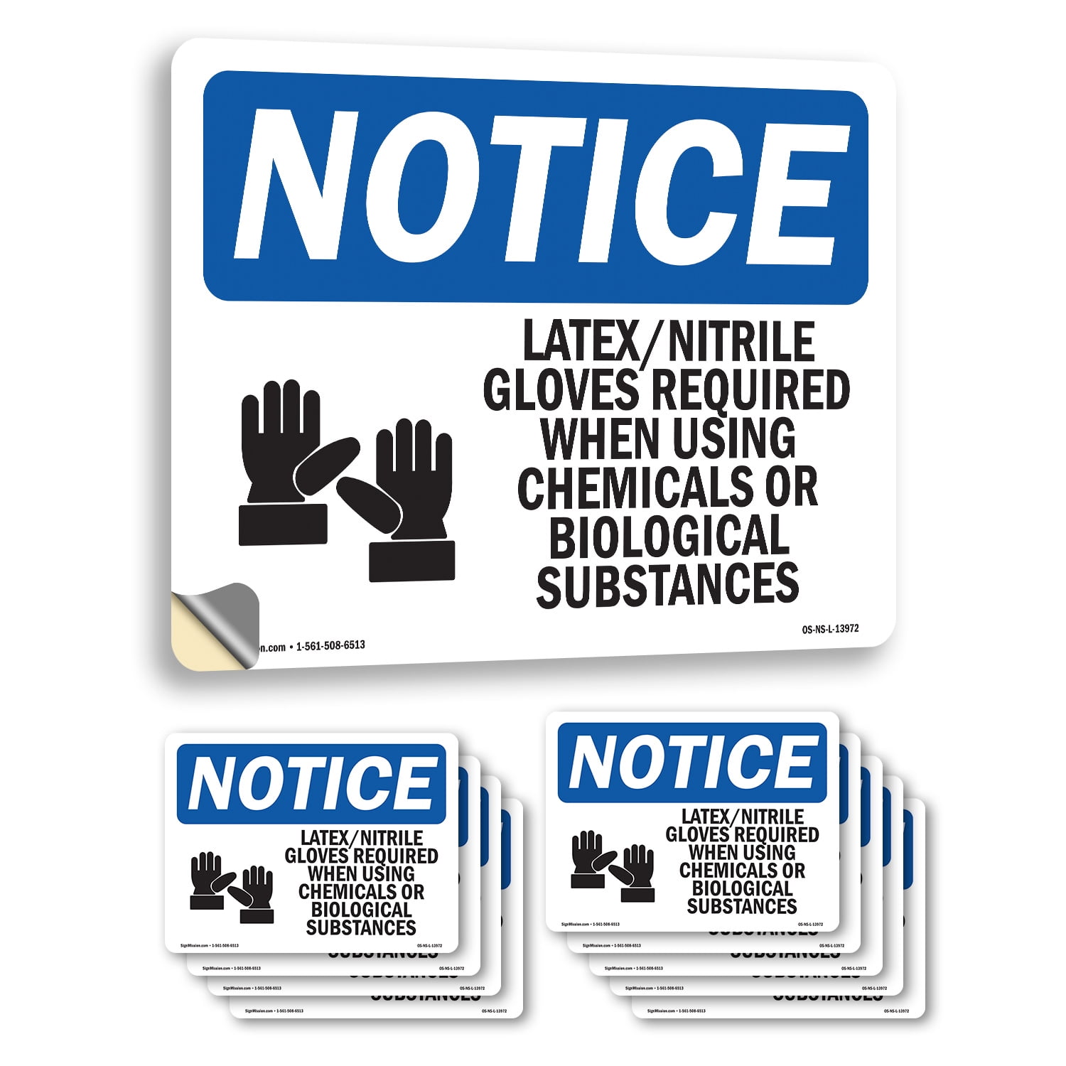 LatexNitrile Gloves Required With Symbol OSHA Notice Vinyl Decal Label ...