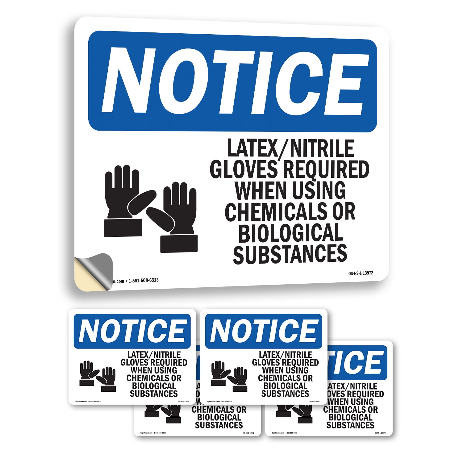 LatexNitrile Gloves Required With Symbol OSHA Notice Vinyl Decal Label ...