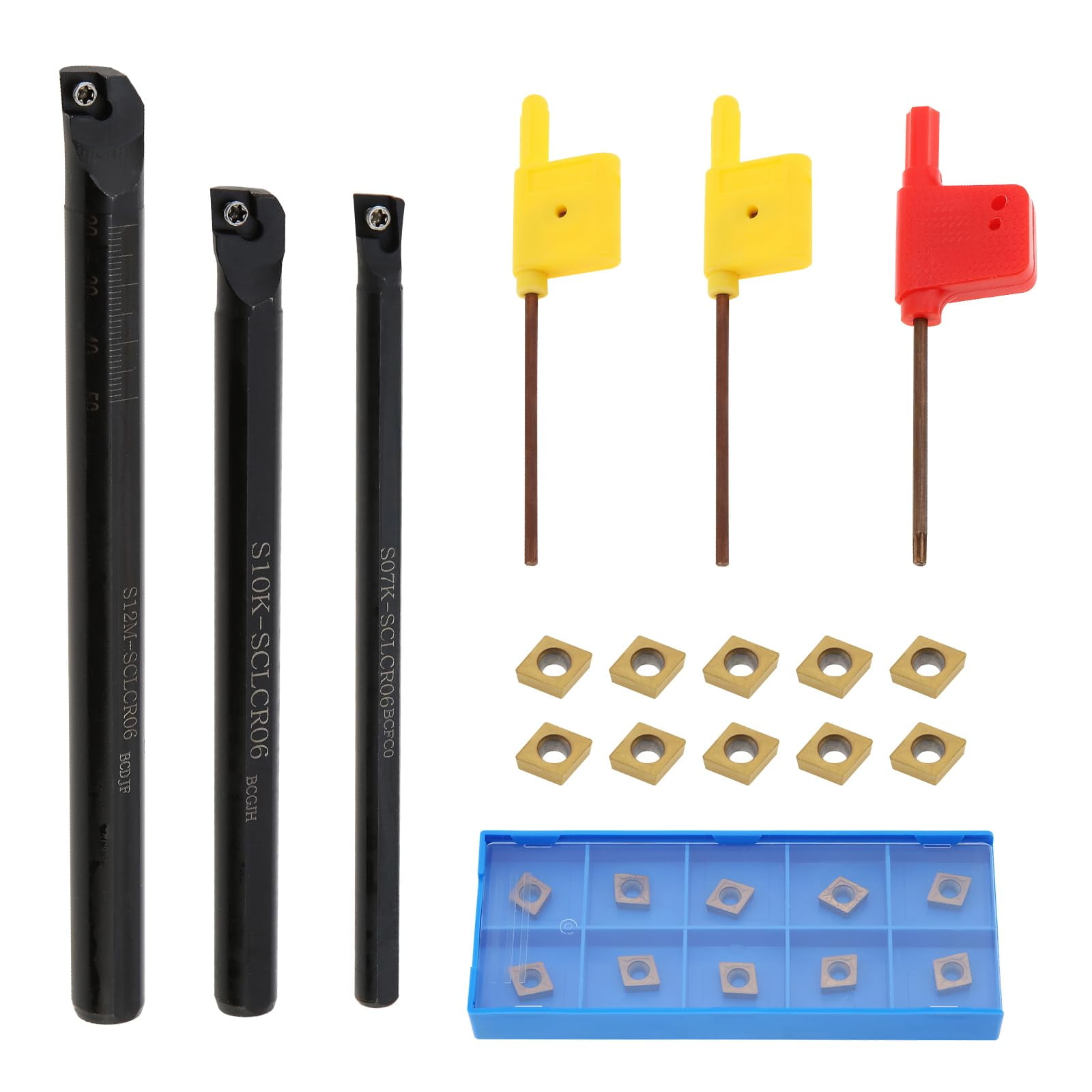 Lathe Boring Bar Set 3pcs S07K/S10K/S12M Turning Boring Bar with 10pcs CCMT060204 Carbide ...