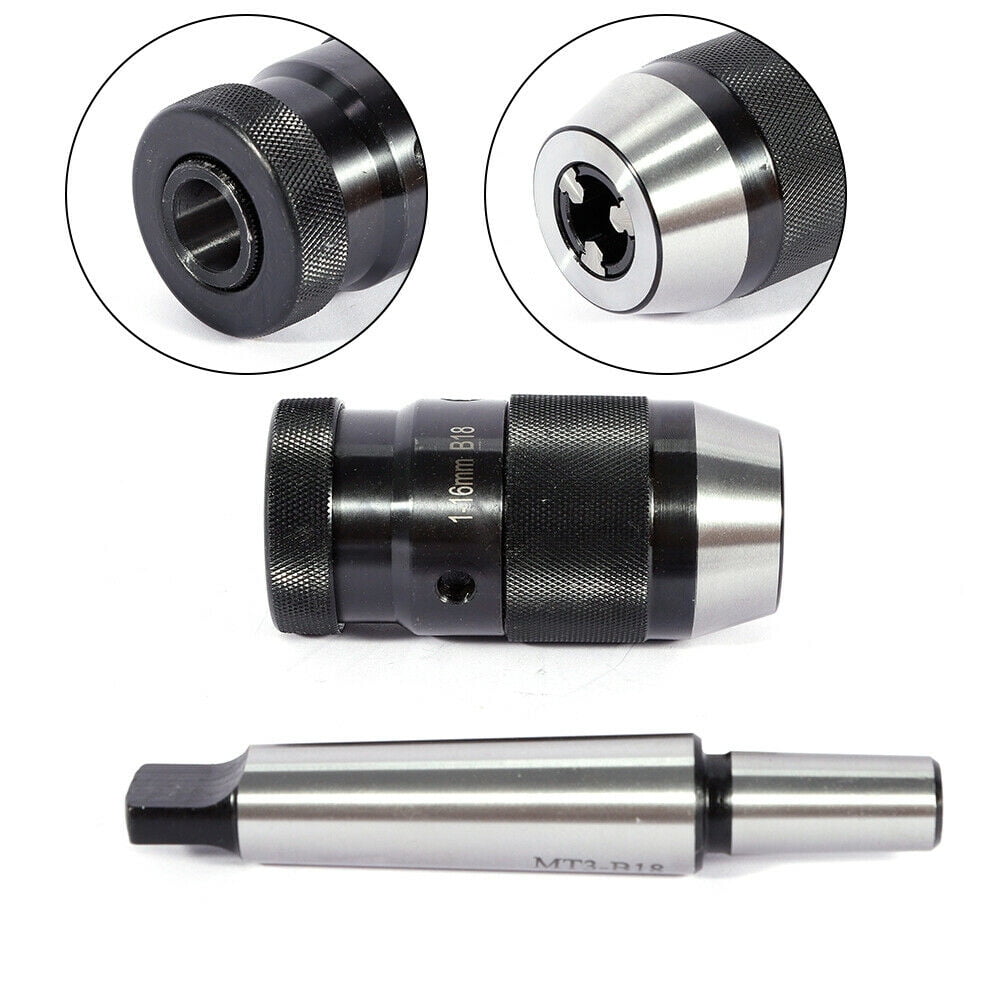 Lathe Drill Chuck Keyless 1/32"- 5/8" Self Tighten+MT3-B18 Arbor for Mill 1-16MM MT3-B18 Lathe ...