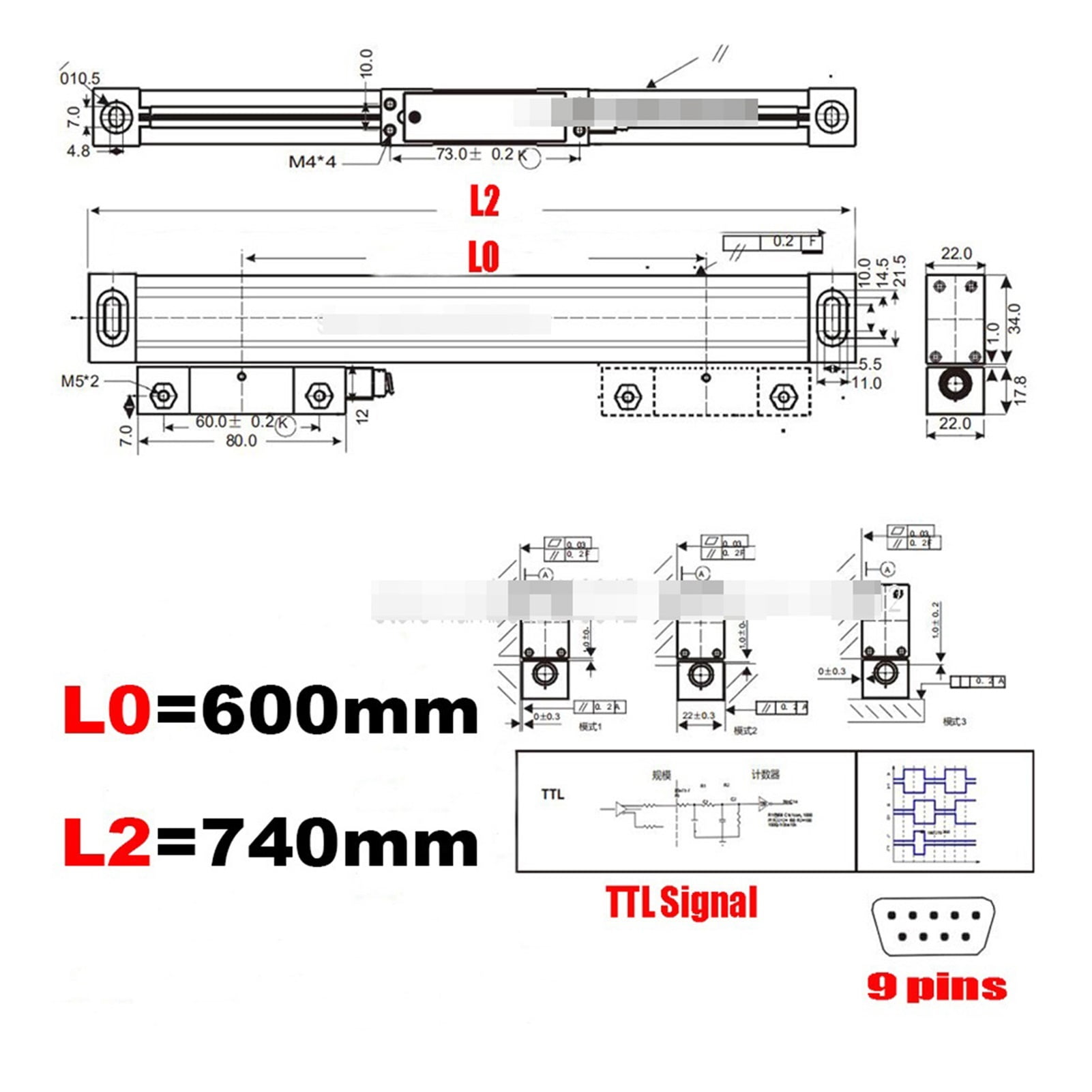 Lathe Linear Encoder 5U 5V Scale Dimensions Optical Ruler 100 200 300 400 500 600 700 800 900 ...