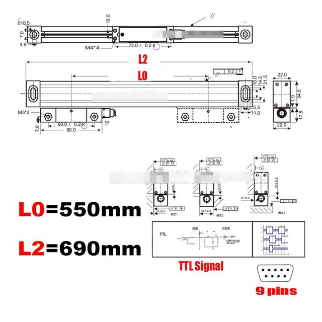 Lathe Linear Encoder 5U 5V Scale Dimensions Optical Ruler 100 200 300 ...
