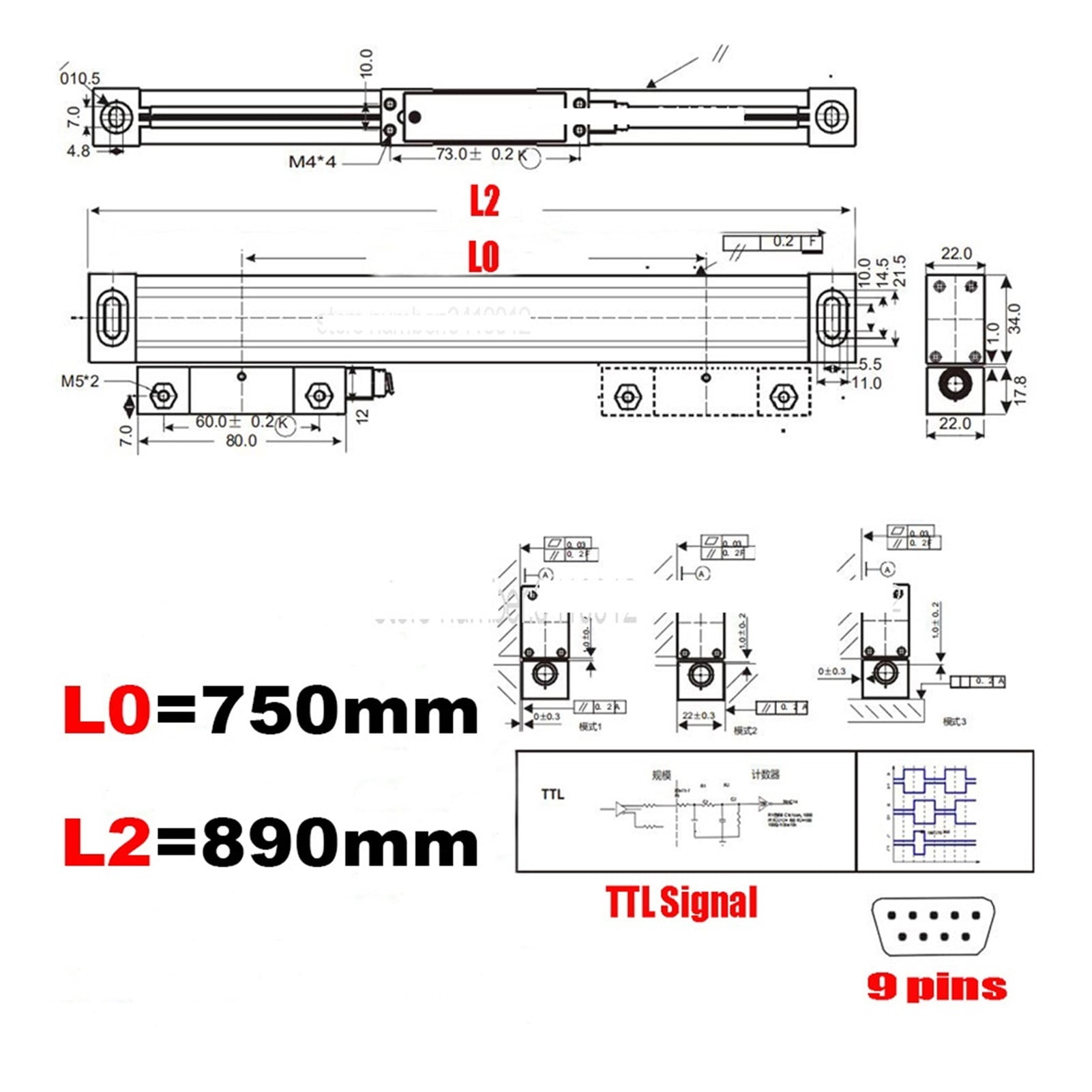 Lathe Linear Encoder Scales 5U 5V TTL Set Optical Line Dimensions 100 ...