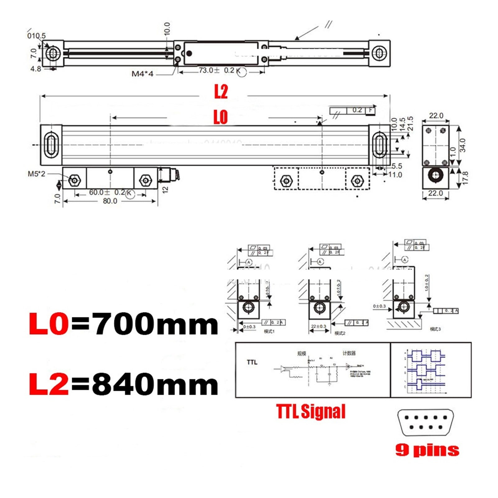 Lathe Linear Encoder Scales 5U 5V TTL Set Optical Line Dimensions 100 ...