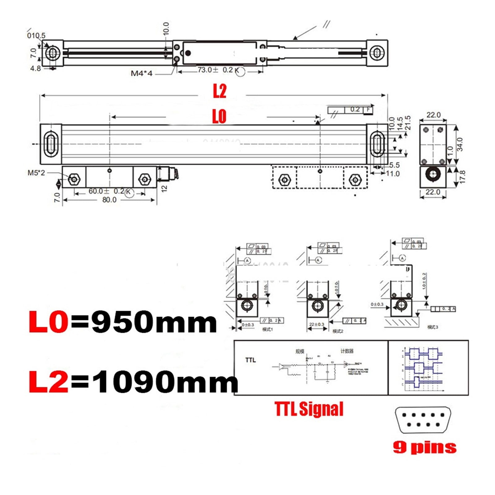 Lathe Linear Encoder Scales 5U 5V TTL Set Optical Line Dimensions 100 ...