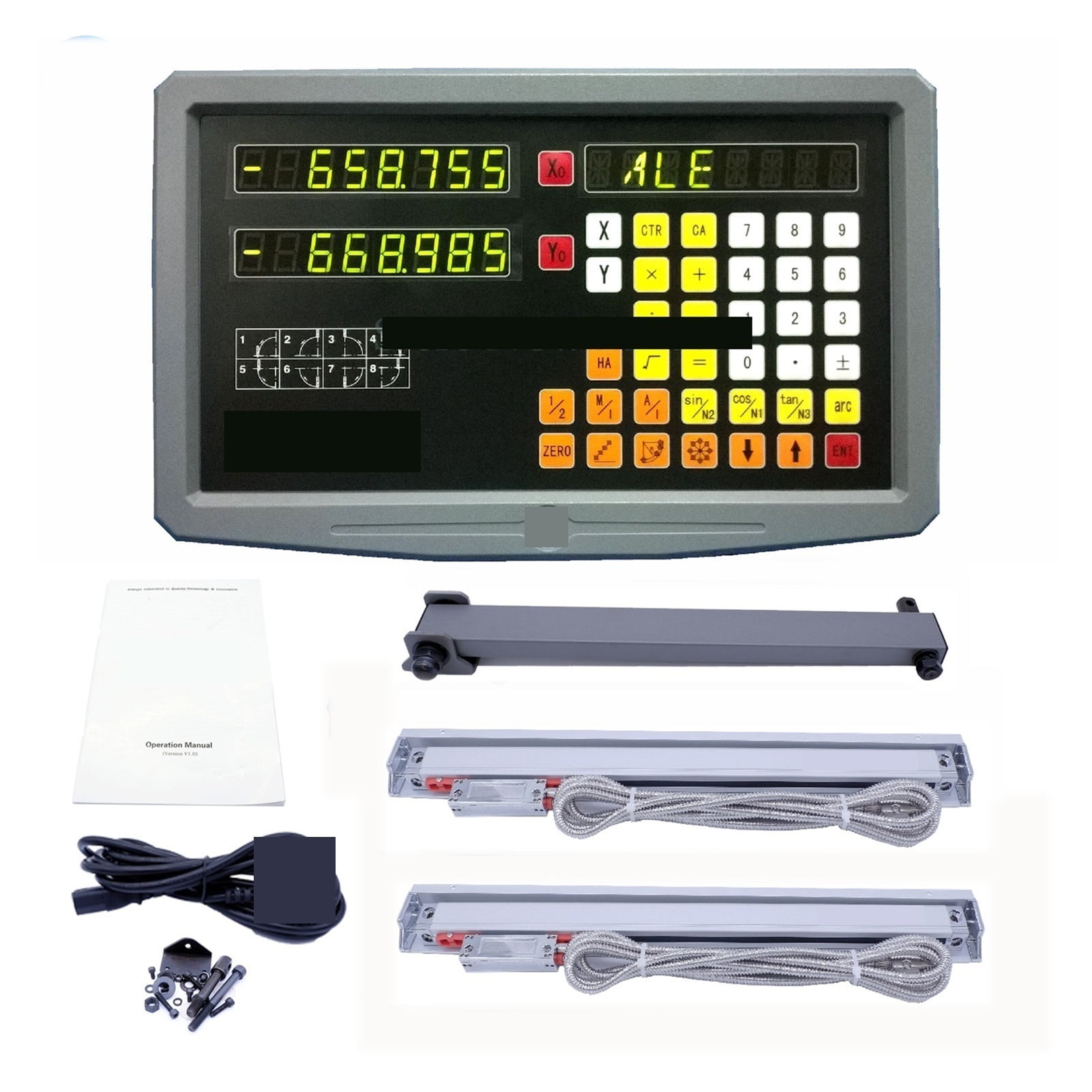 Lathe Milling Machine Kit Sino 2 Axis Digital Readout SDS2MS & 2PCS KA300 Optical Linear Scale ...