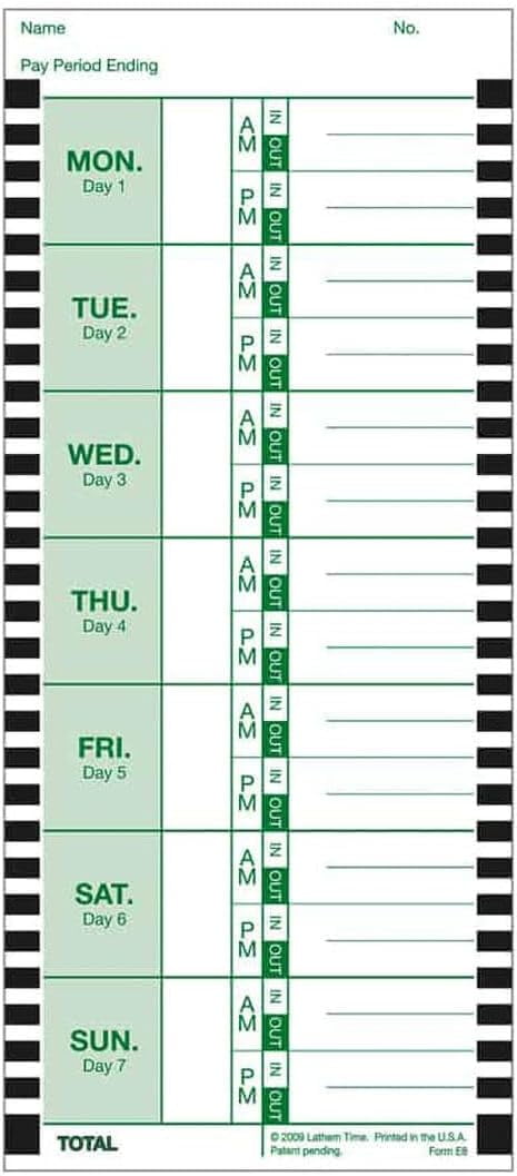 Lathem E8-100 Weekly Thermal Print Time Cards – Pack of 100 (One‑Sided ...