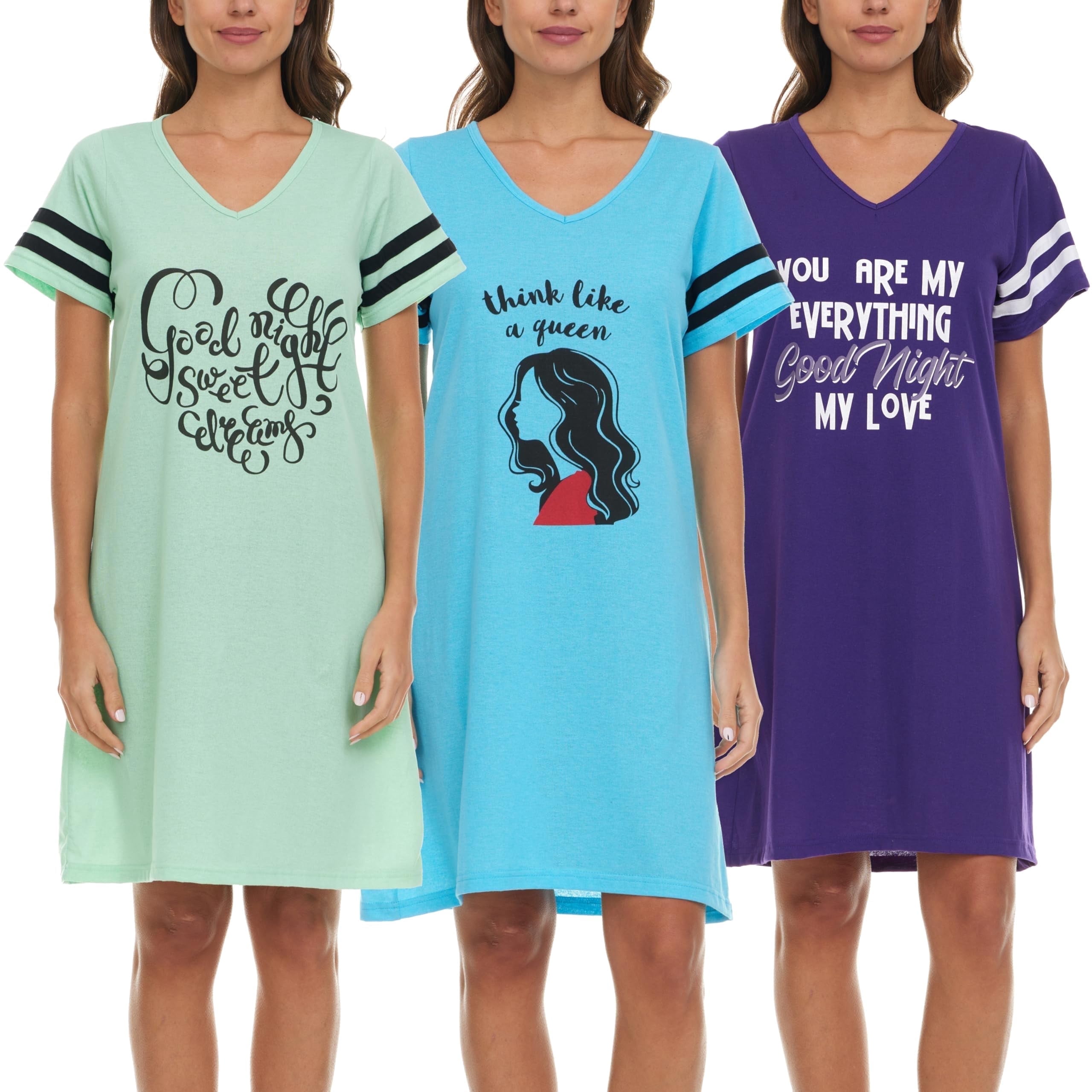 Lati Fashion 3 Pack Womens Nightgowns Soft Cotton Sleepwear Short ...