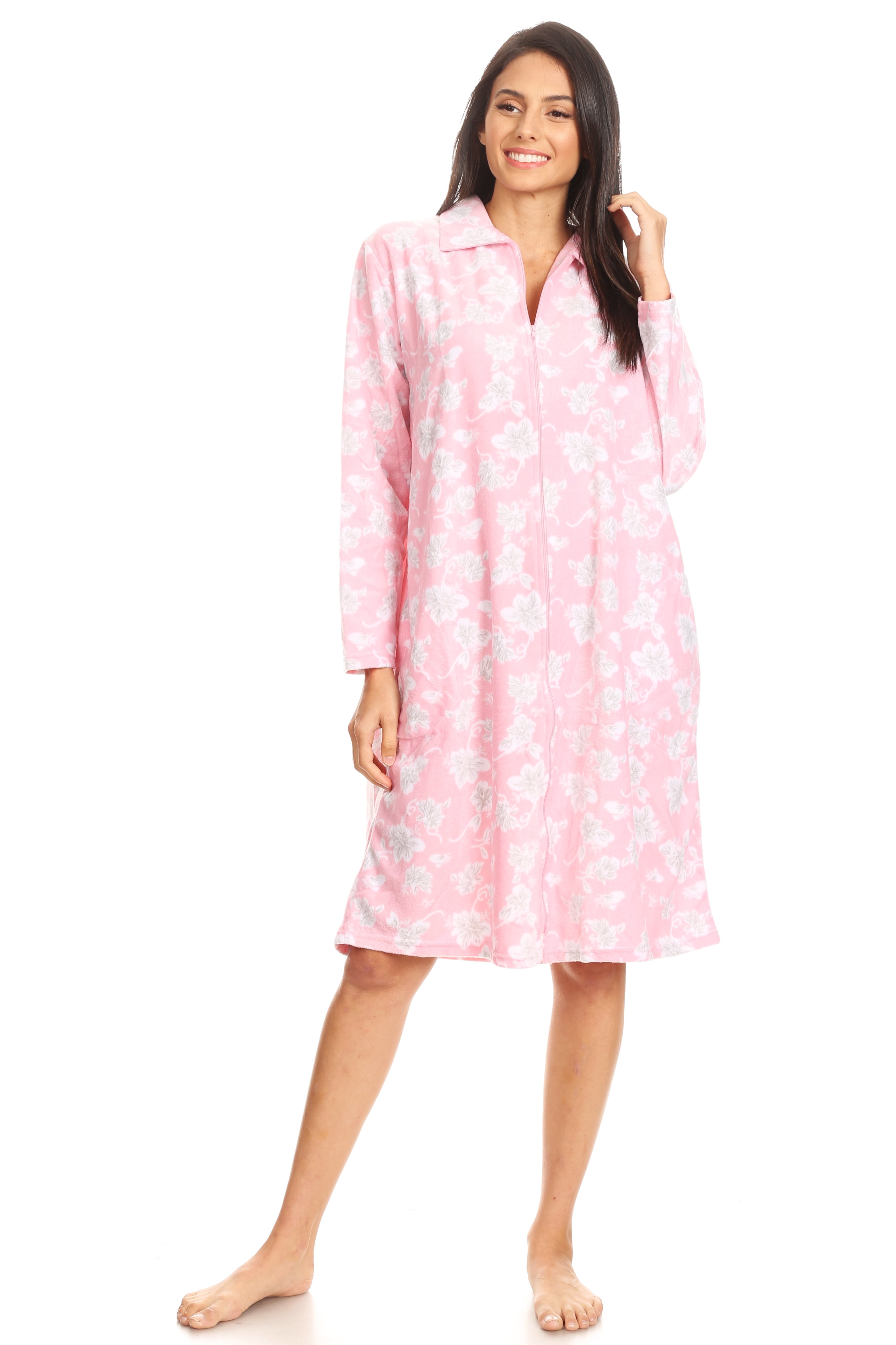 Lati Fashion Women Nightgown Sleepwear, Pink Long Sleeve Polyester ...