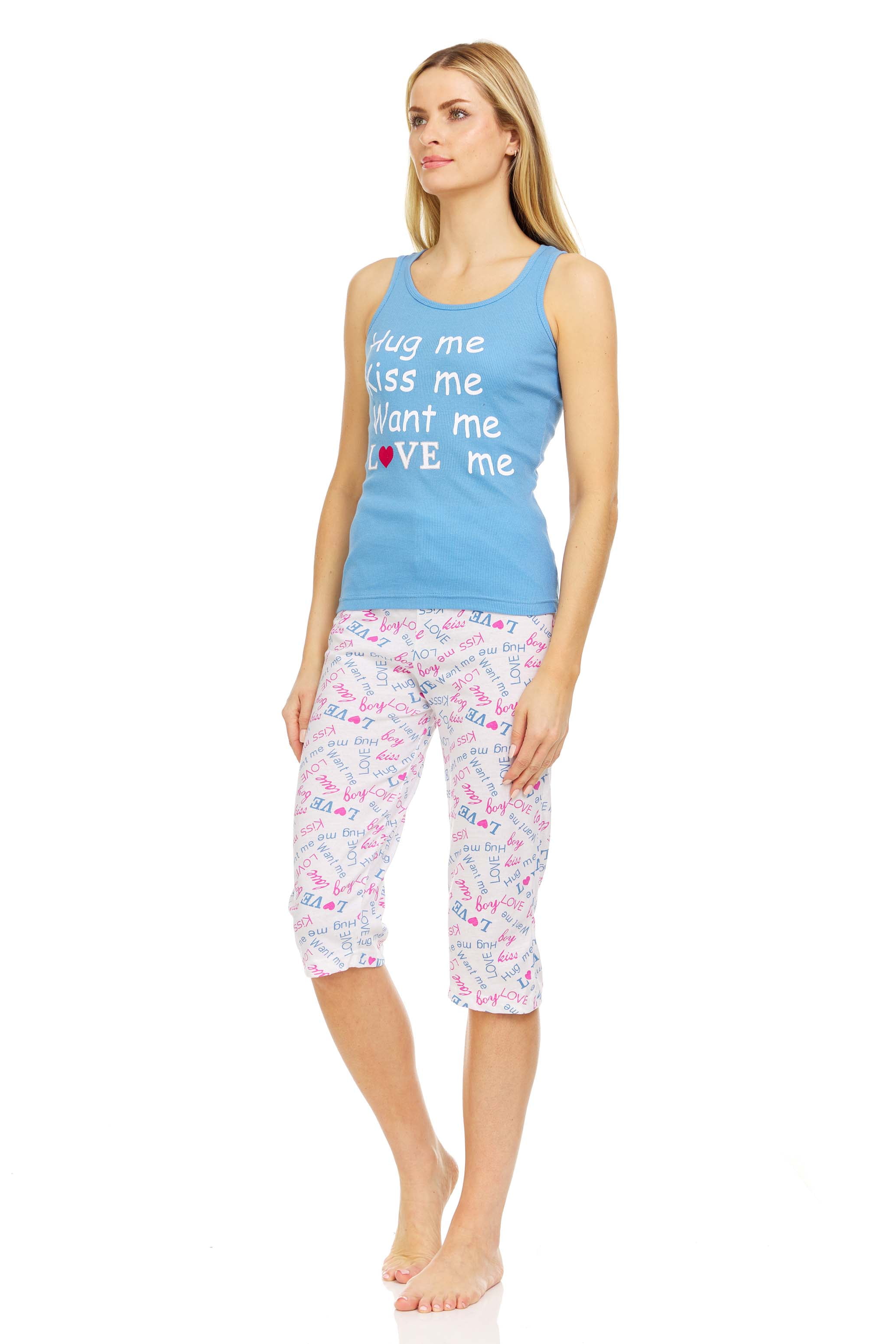 Lati Fashion Women Capri Pajamas set 100% Cotton Sleeveless Female ...