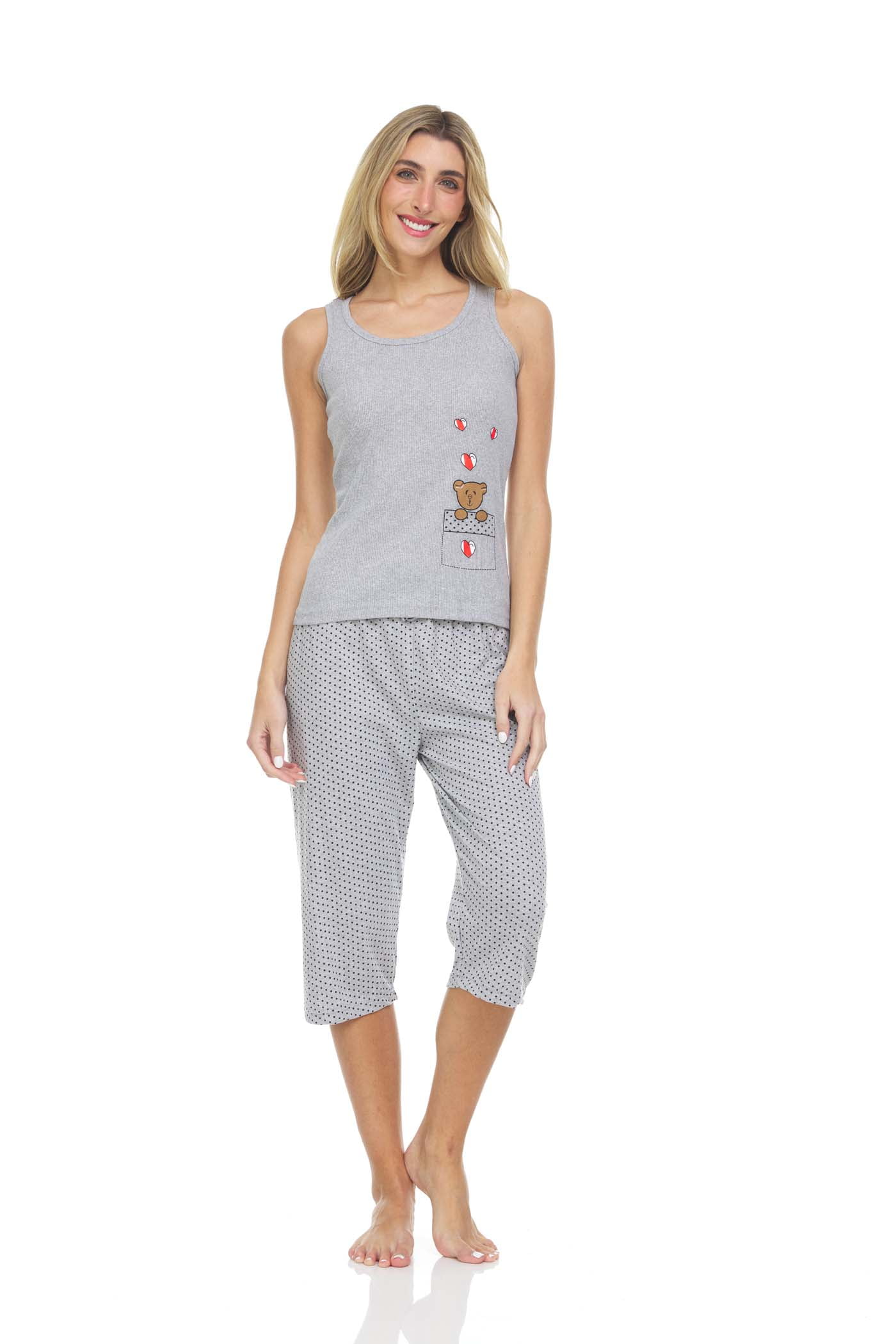 Lati Fashion Women Capri Pajamas set 100% Cotton Sleeveless Female ...