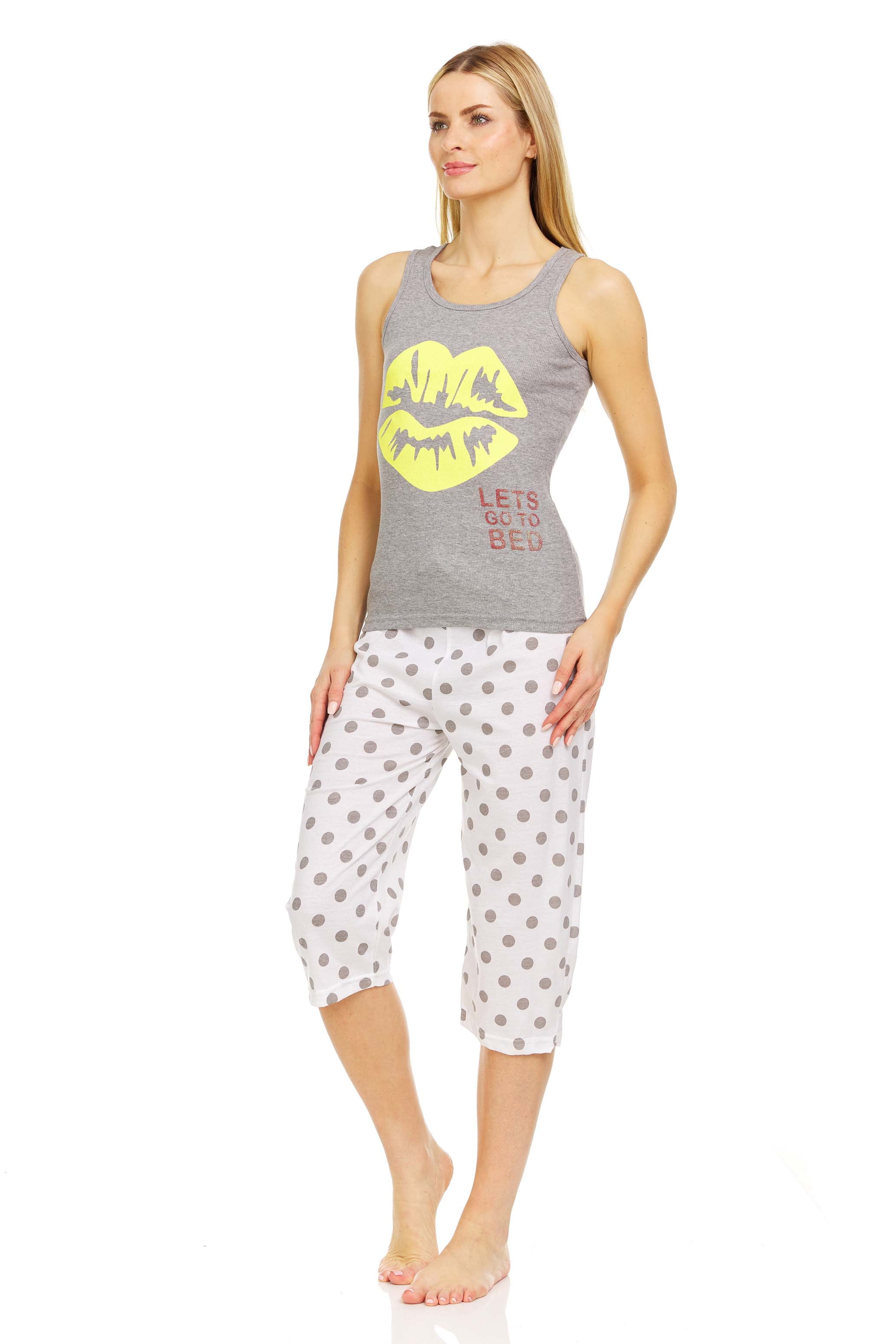 Lati Fashion Women Capri Pajamas set 100% Cotton Sleeveless Female ...