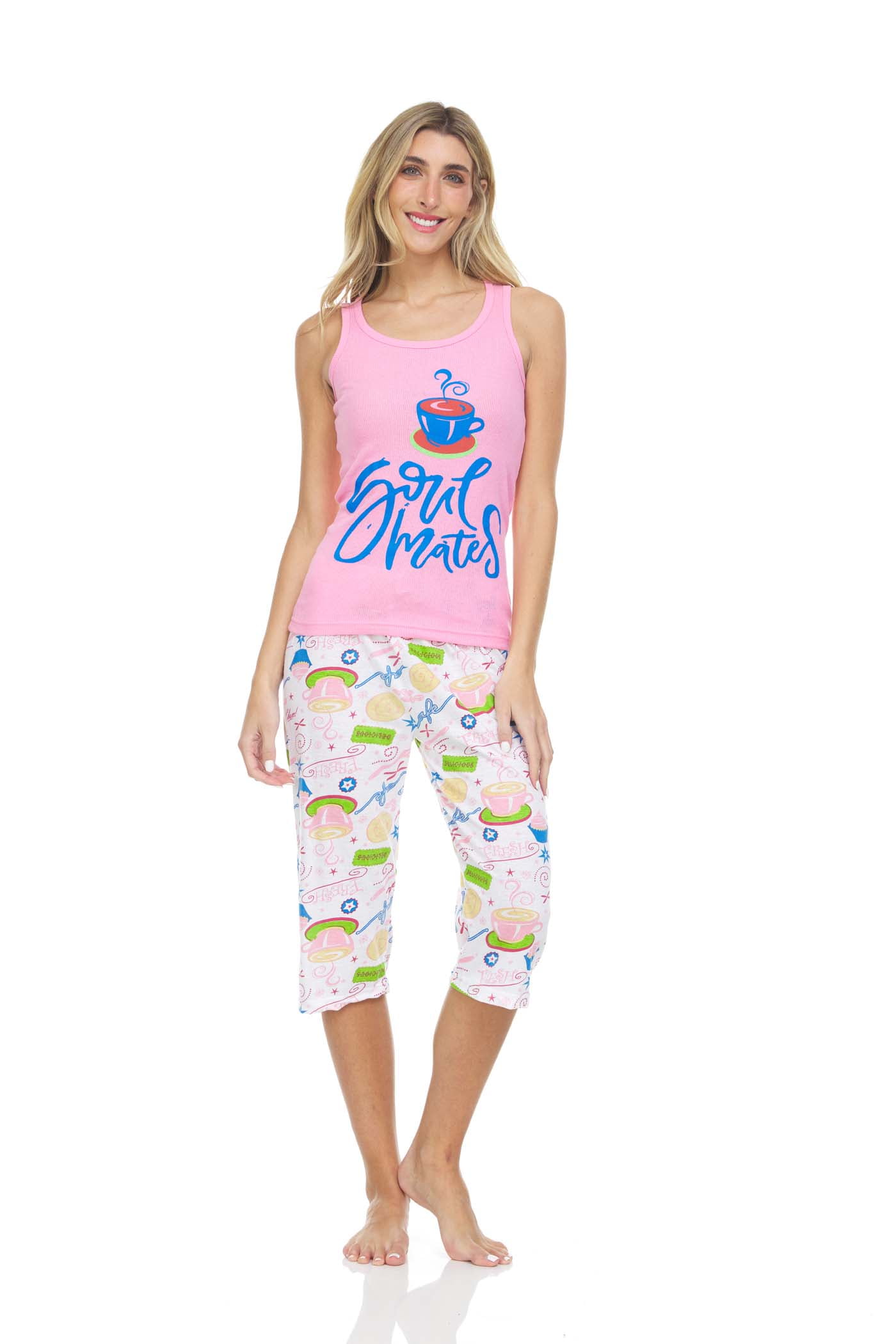 Lati Fashion Women Capri Pajamas set 100% Cotton Sleeveless Female ...