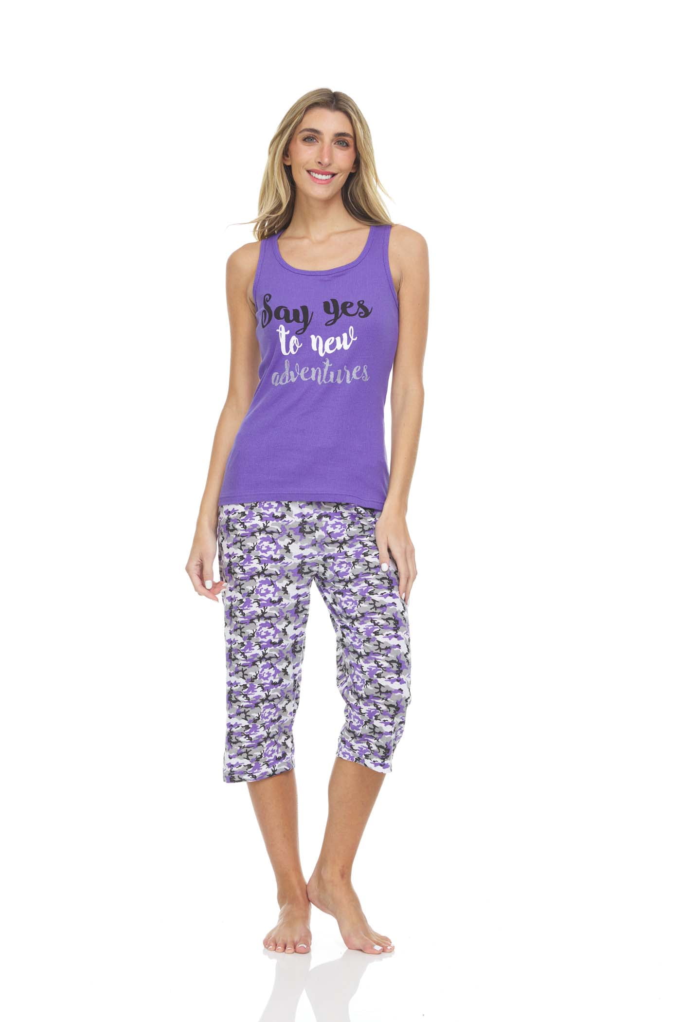 Lati Fashion Women Capri Pajamas set 100% Cotton Sleeveless Female ...