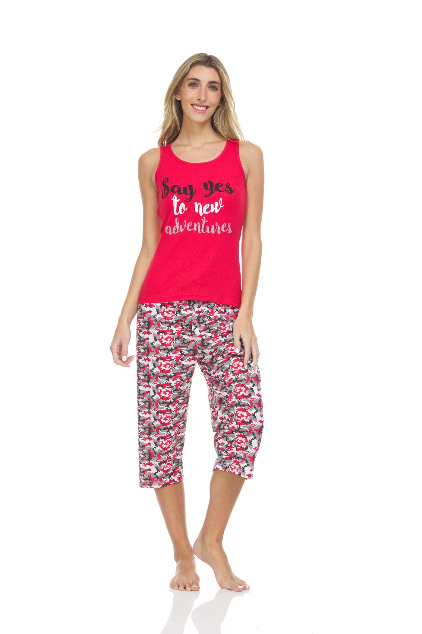 Lati Fashion Women Capri Pajamas set 100% Cotton Sleeveless Female ...