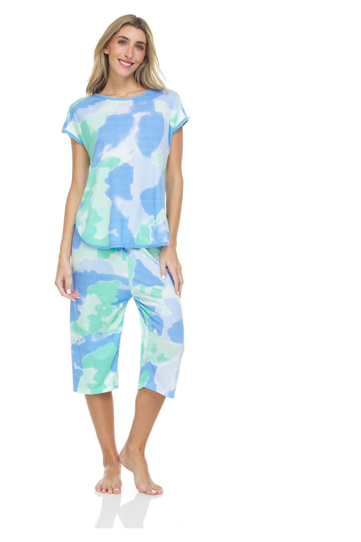 Lati Fashion Women Capri and Short Sleeve Top 2-Piece Female Pajamas ...