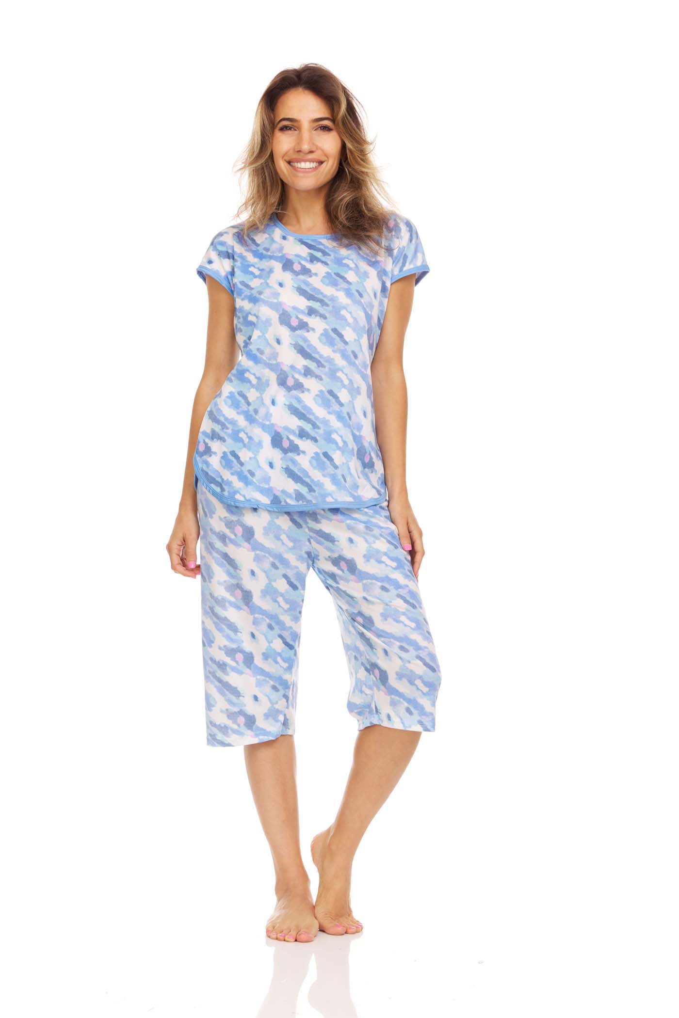 Lati Fashion Women Capri and Short Sleeve Top 2-Piece Female Pajamas ...