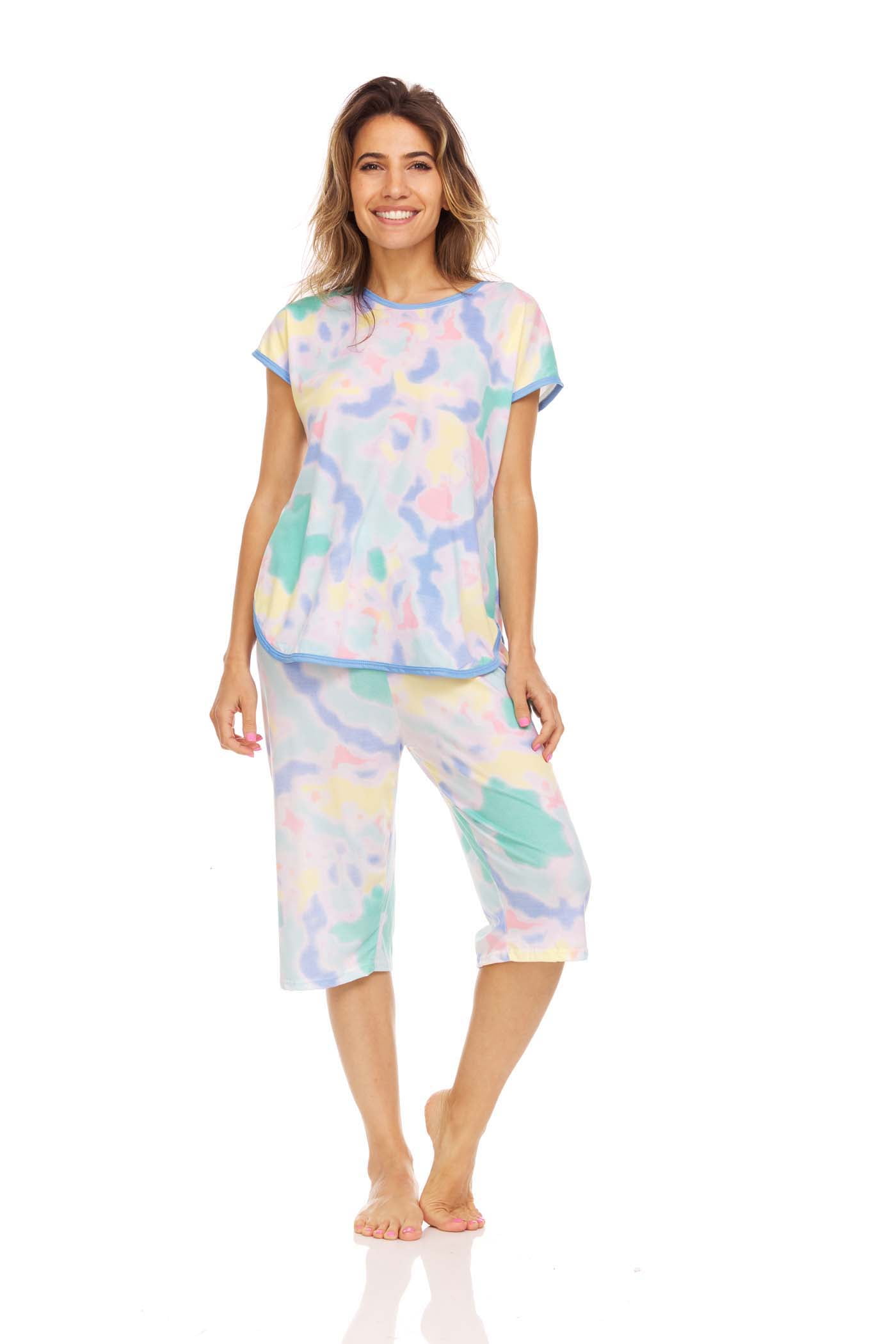 Lati Fashion Women Capri and Short Sleeve Top 2-Piece Female Pajamas ...