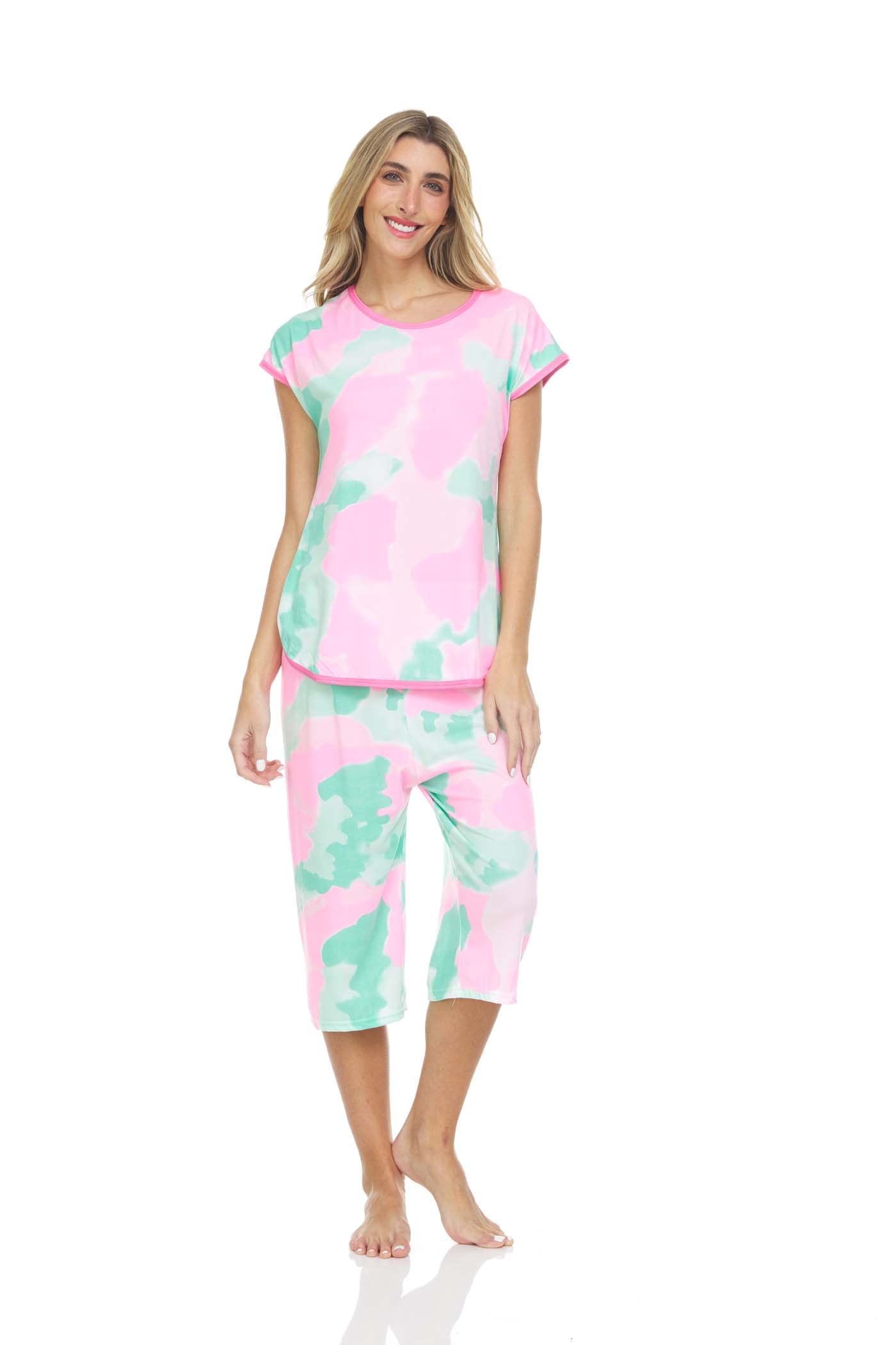 Lati Fashion Women Capri and Short Sleeve Top 2-Piece Female Pajamas ...