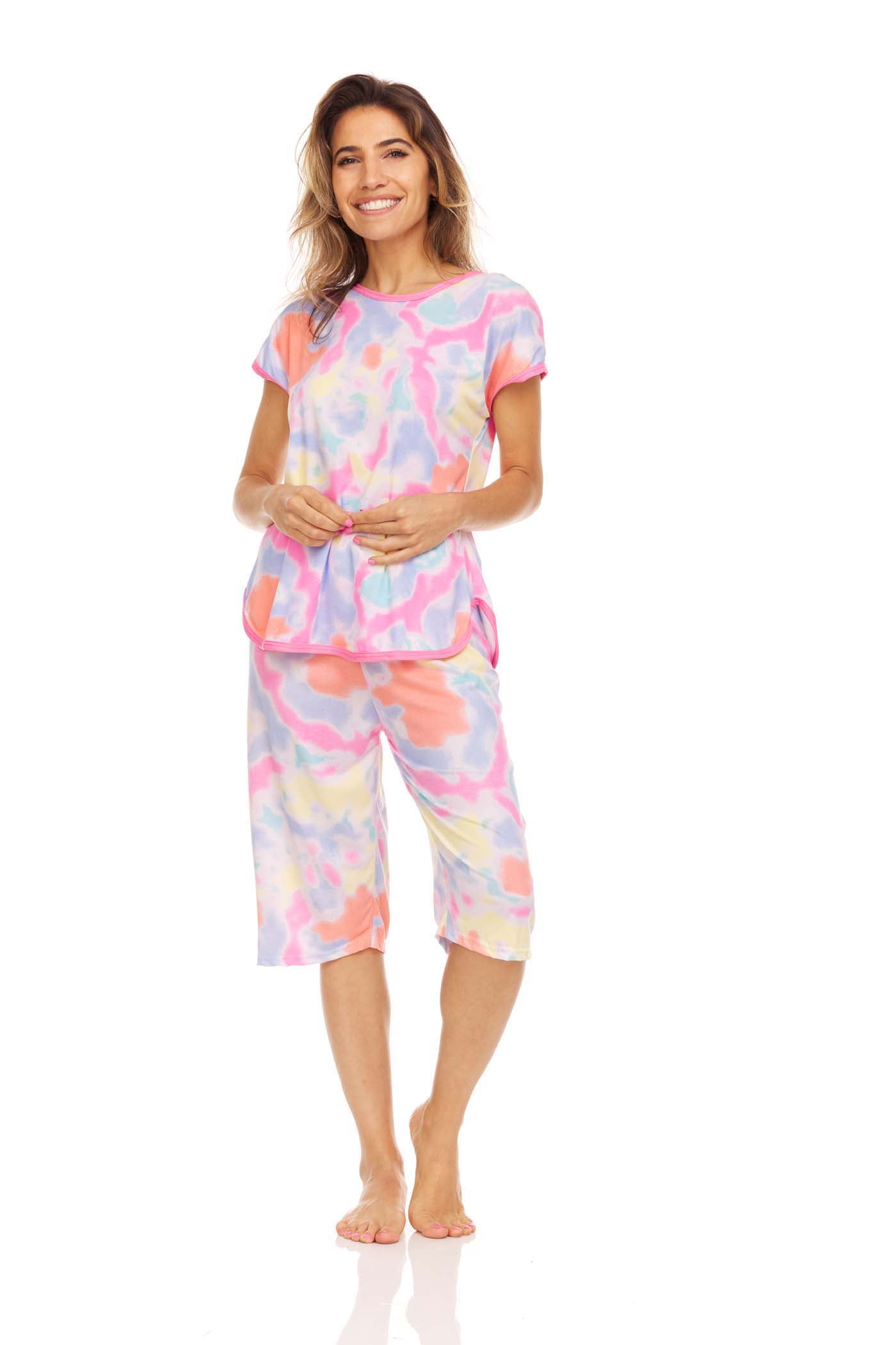 Lati Fashion Women's Super-Soft Pajamas Capri Set with Short Sleeve Top ...