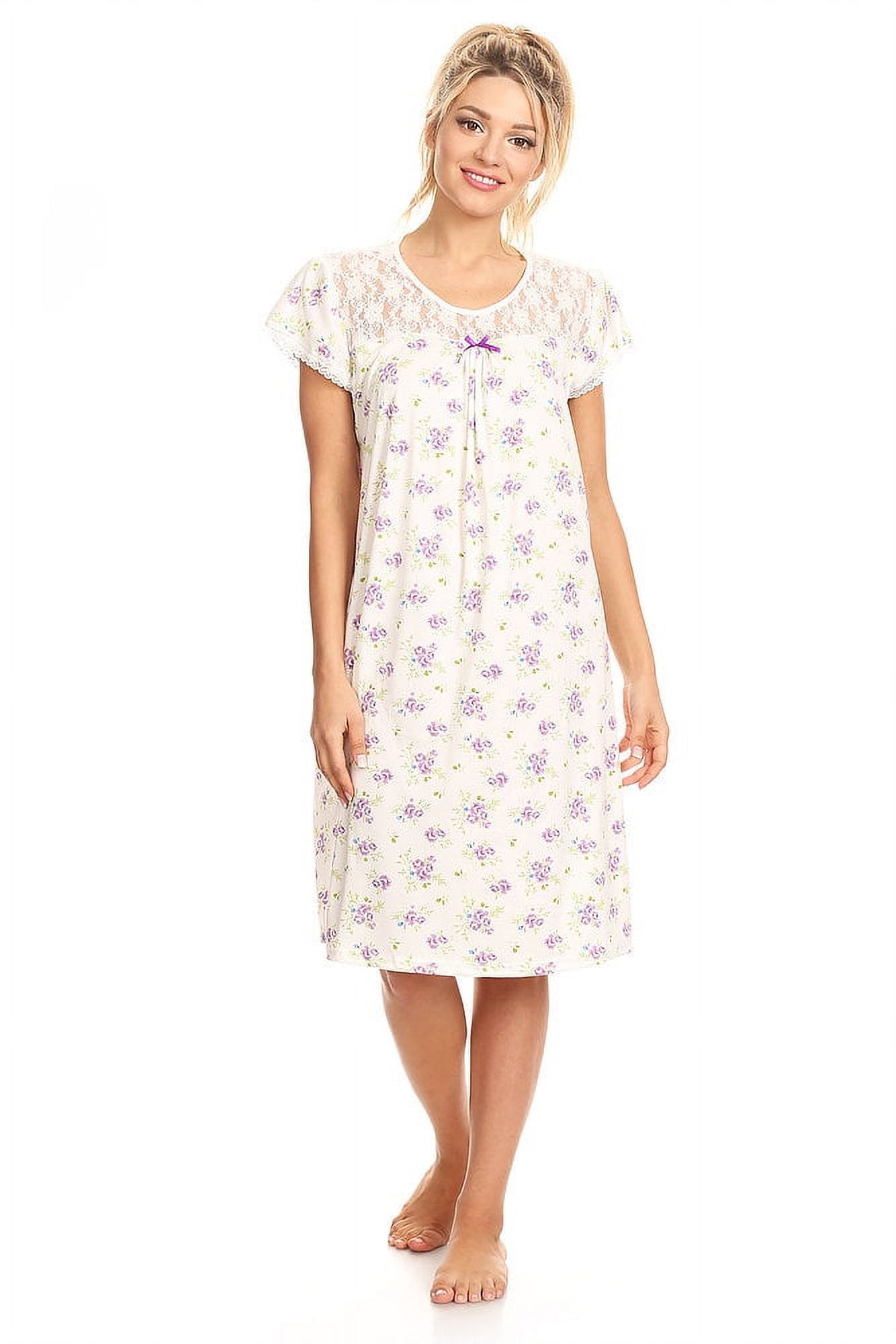 Lati Fashion Women Nightgowns, Short Sleeve, Purple, X-Large, Polyester ...