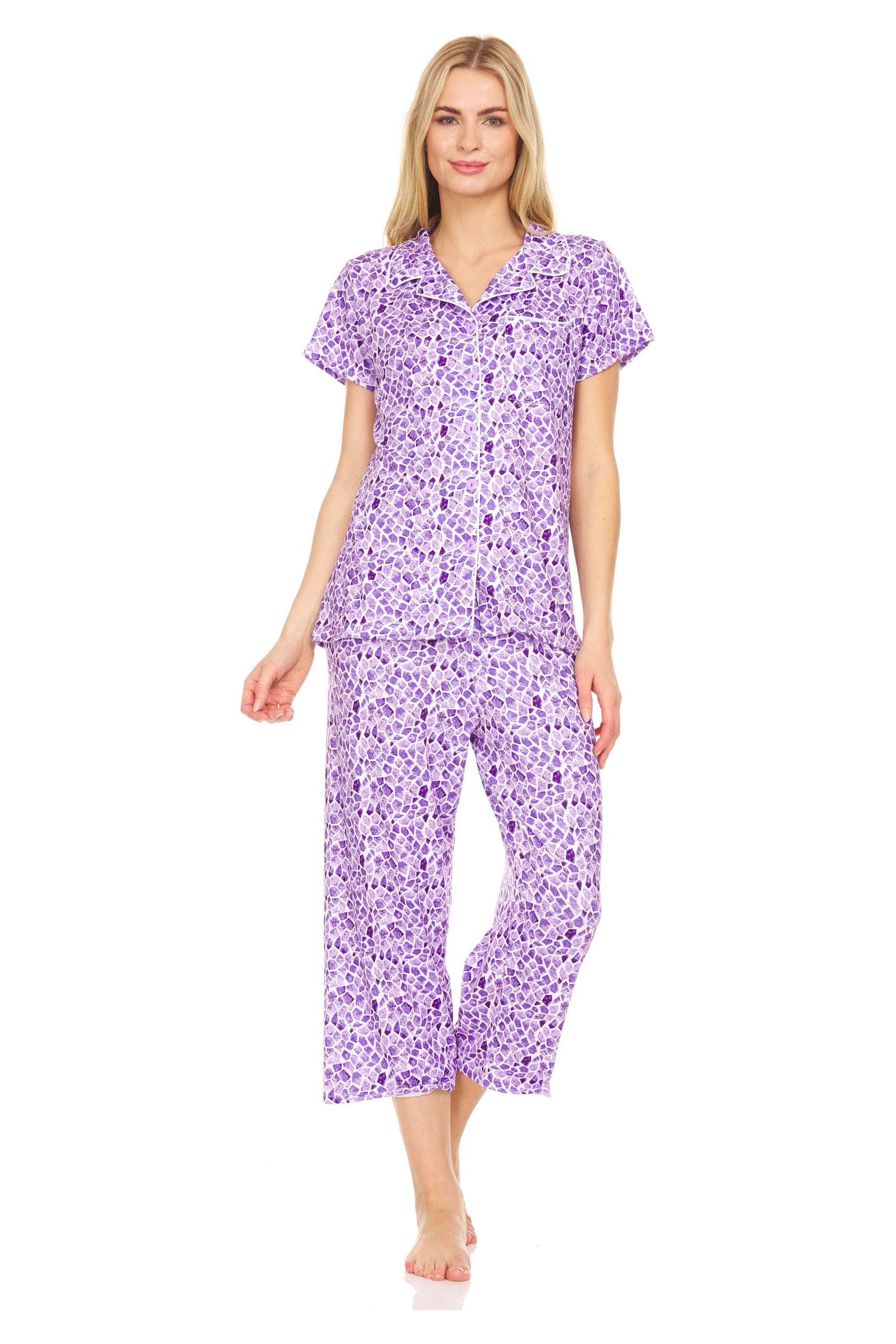 Lati Fashion Women Pajama Set, Purple XL, Short Sleeve Button Down Top ...