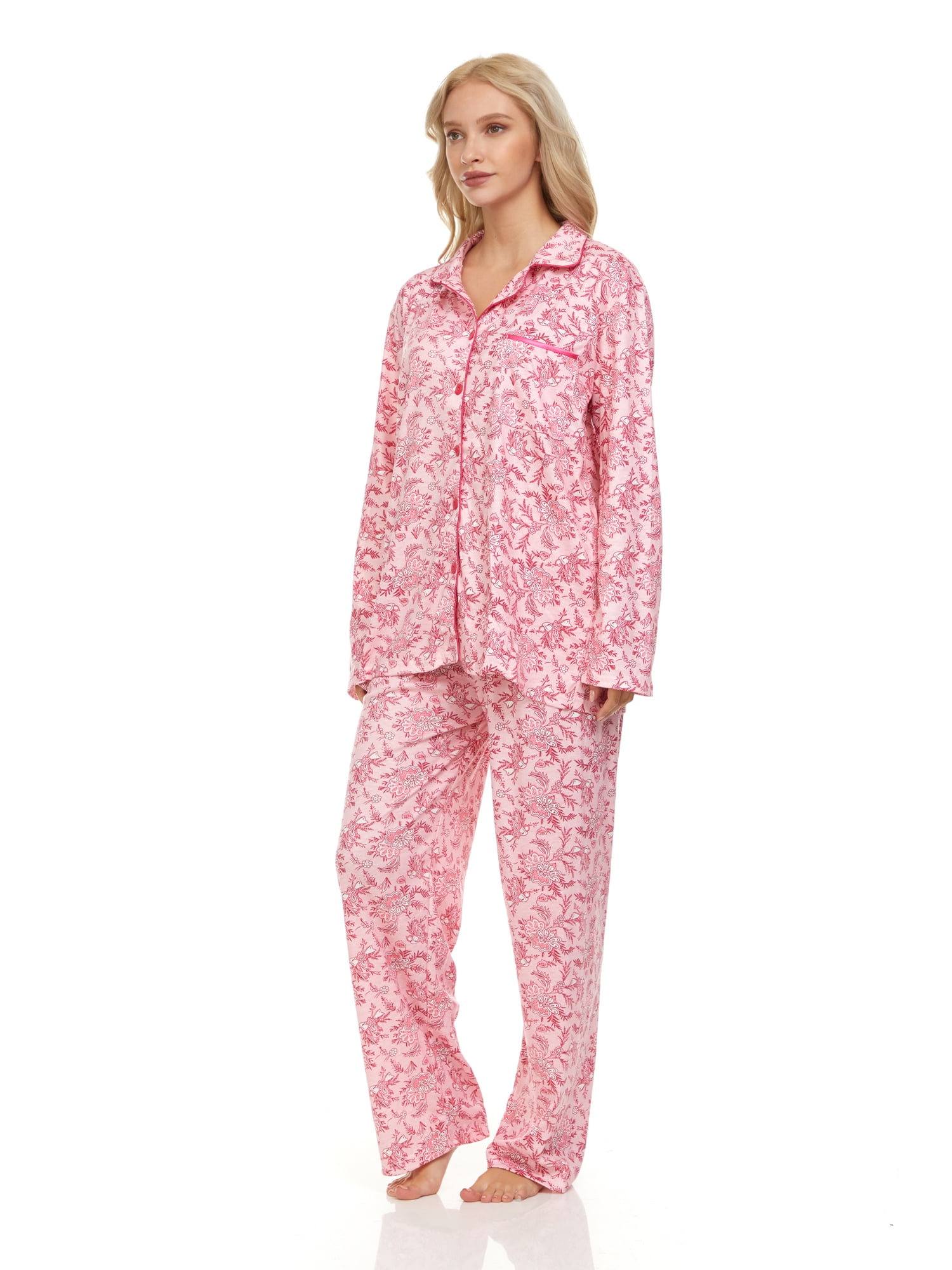 Lati Fashion Women Pajamas Set Pants and Top Long Sleeve, 2-Piece Female Pajamas Set Pink XL ...