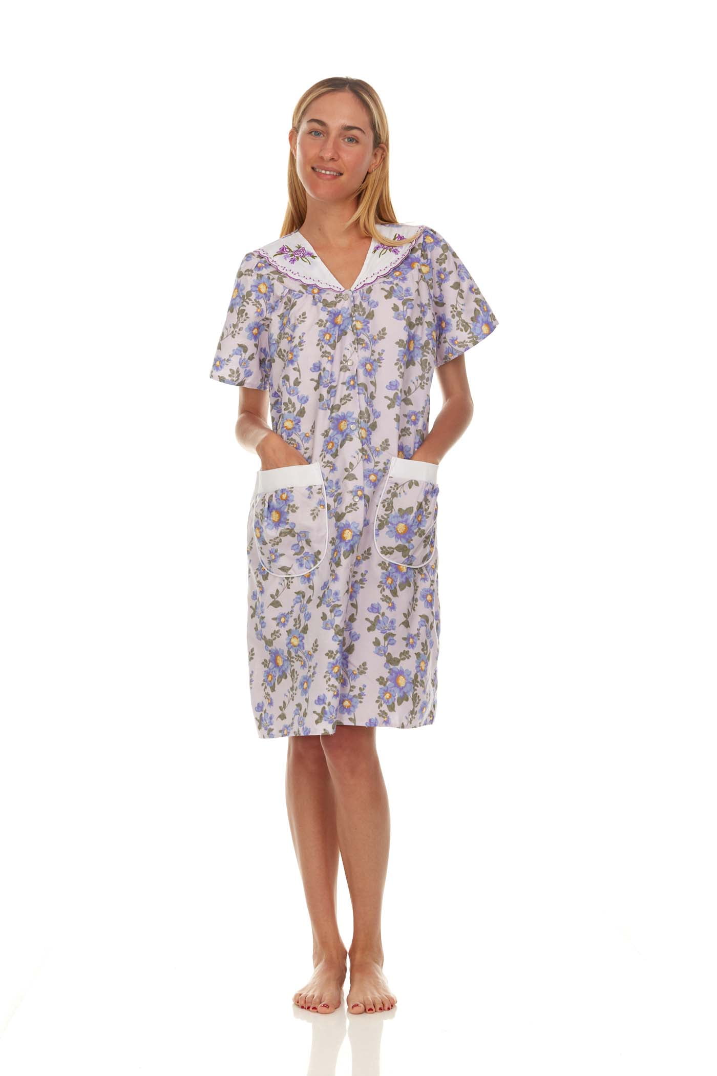 Lati Fashion Women Short Sleeve Nightgown Snaps Front, Regular and Plus ...