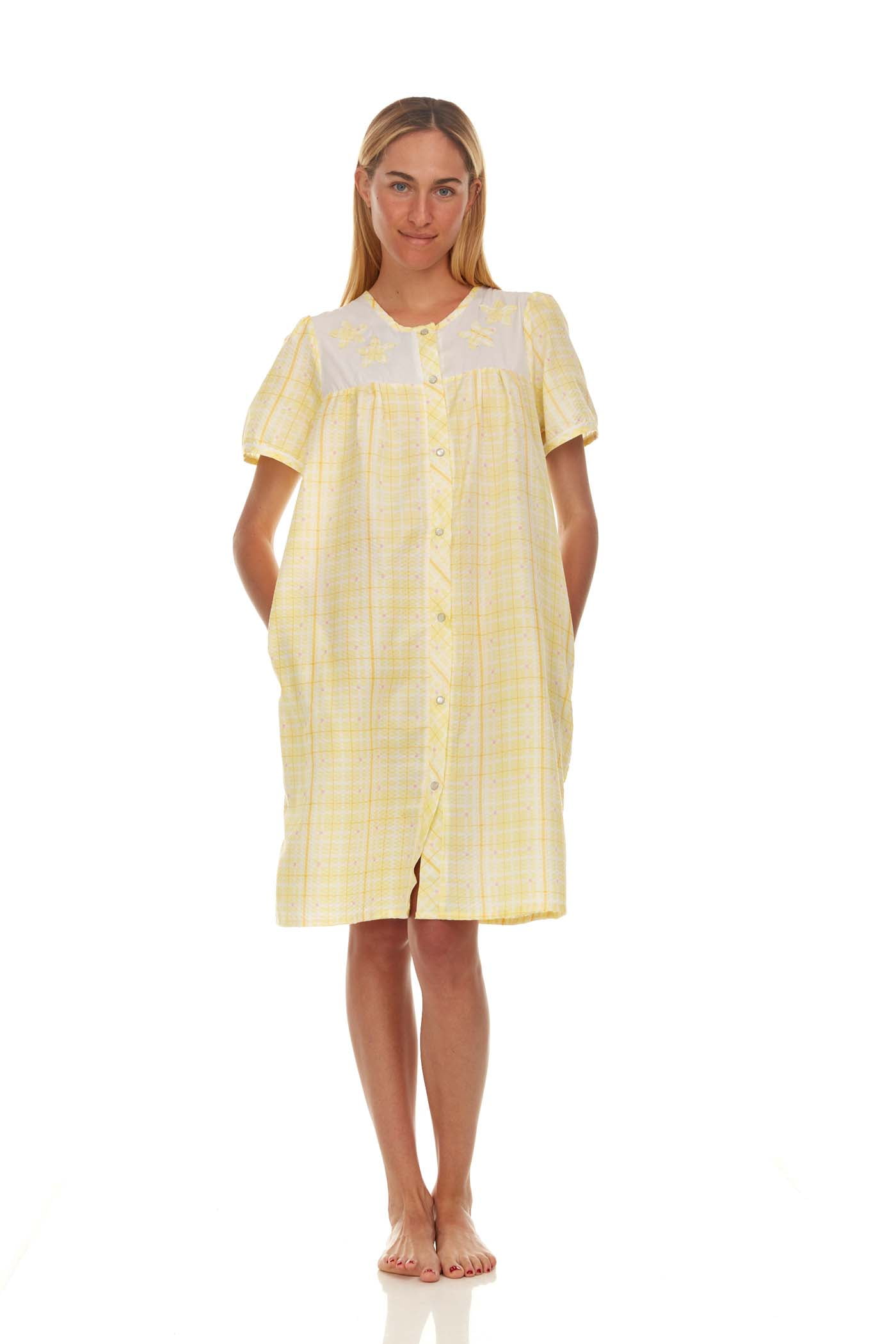 Lati Fashion Women Snaps Front Duster Short Sleeve Female Nightgowns ...