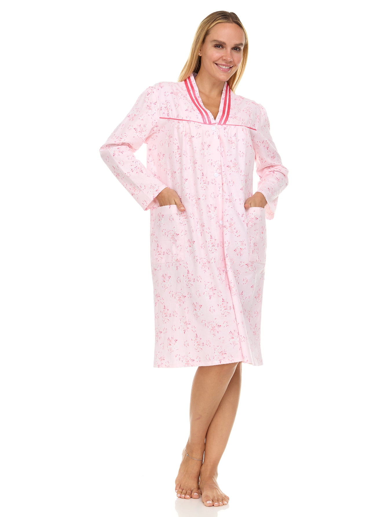 Lati Fashion Women's Long Sleeve Flannel Soft, Cozy Duster, Pink 1 Pack ...