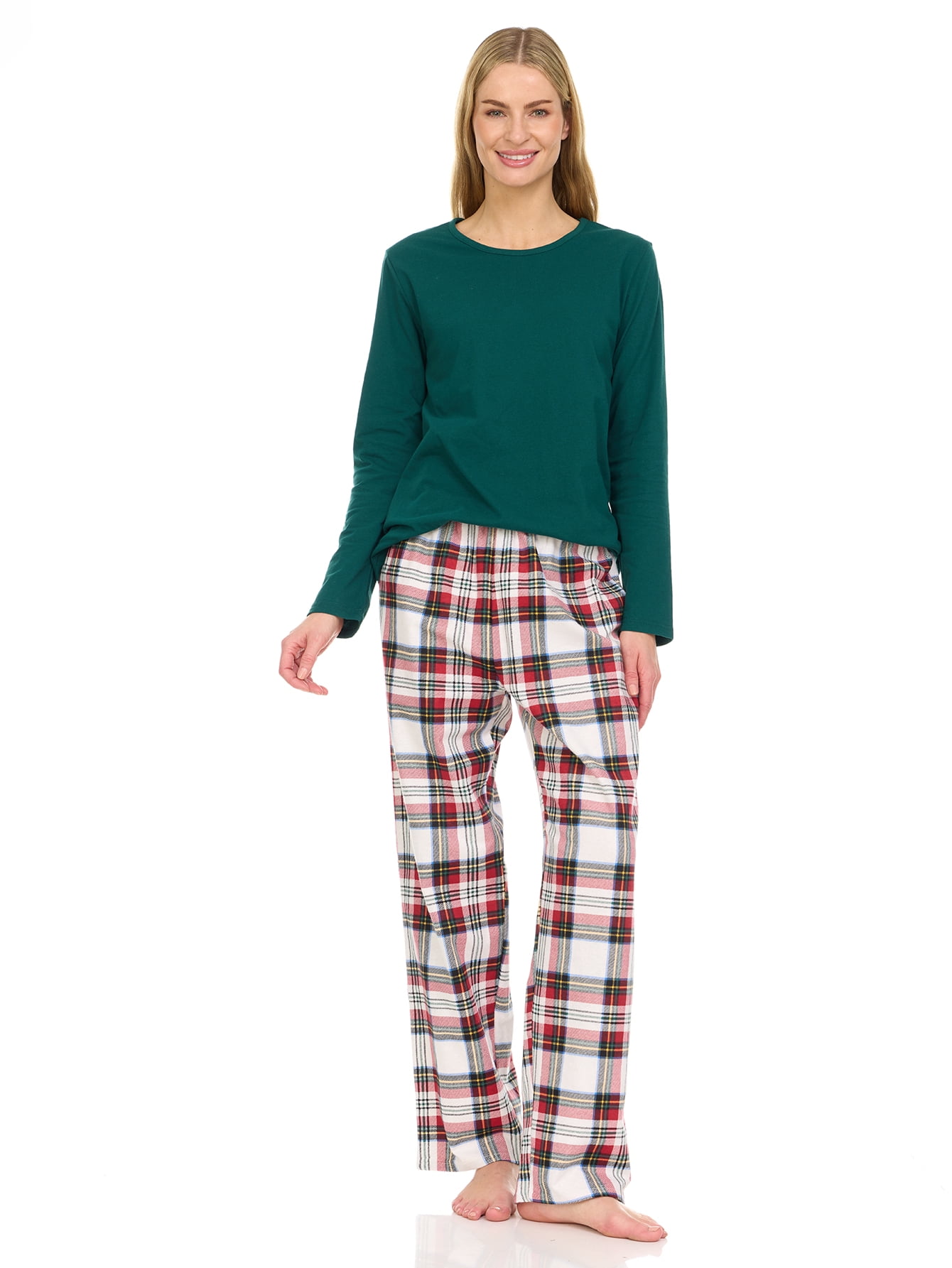 Lati Fashion Women's Long Sleeve Knit Flannel Pajama Set, Female Adult ...