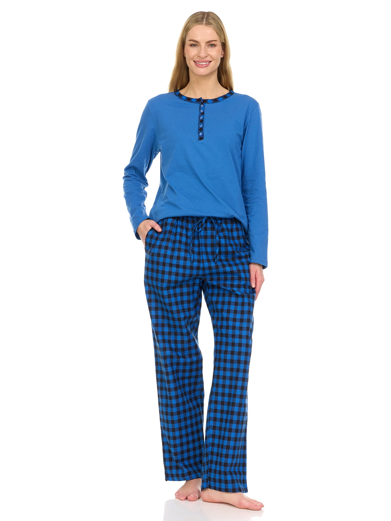 Lati Fashion Women's Long Sleeve Knit Flannel Pajama Set, Female Adult ...