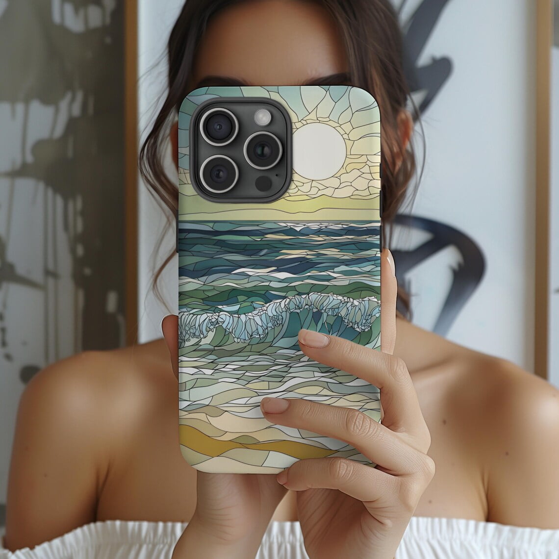 Latimore Protective IPhone Case Ocean Sunset Stained Glass Phone Case latimore-protective-iphone-case-ocean-sunset-stained-glass-phone-case