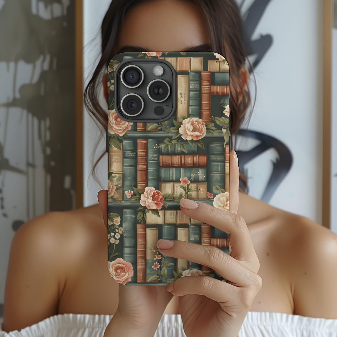 Latimore Protective iPhone Case Vintage Floral Book Shelf Phone Case ...