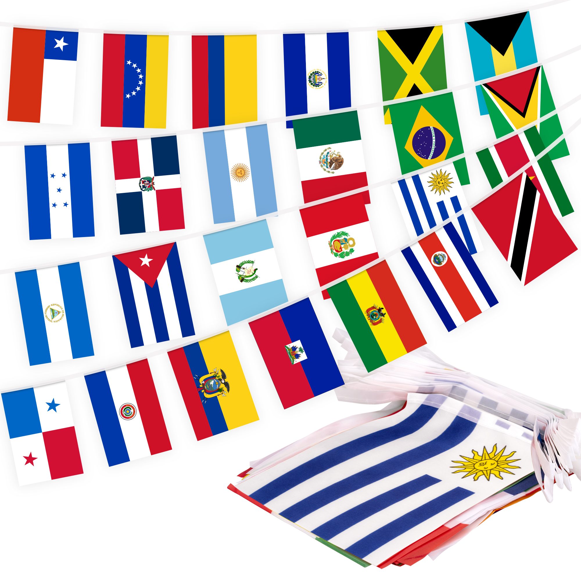 Anley 32 Ft Flag String for Heritage Events - 23 Assorted Latino Flags ...