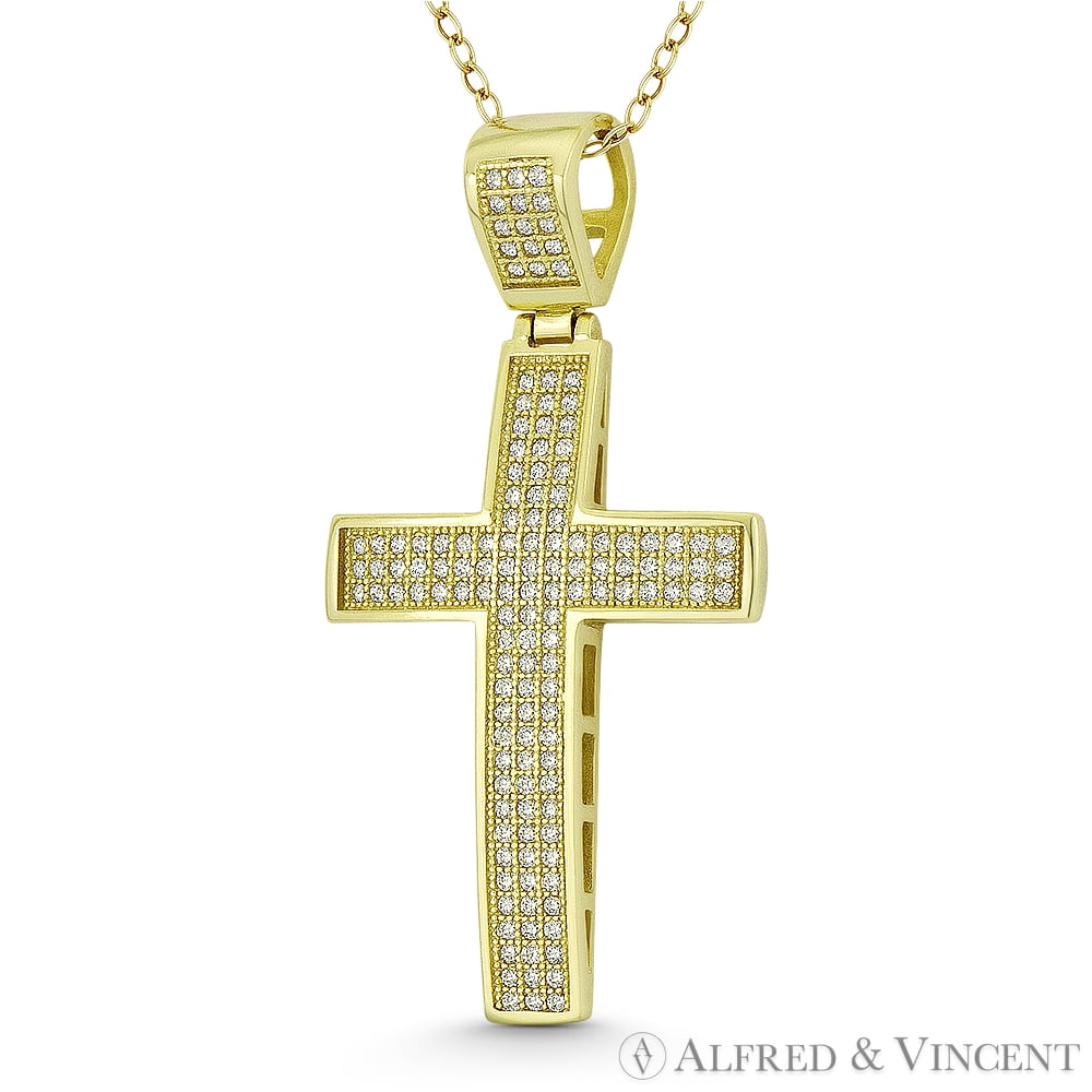 Latin Cross CZ Crystal Pave Christian Pendant & Chain Necklace in .925 ...