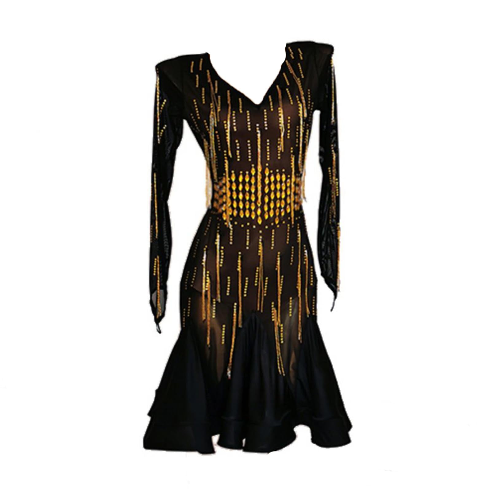 Latin Dance Competition Dress for Women Mesh Ballroom Dance Costume ...