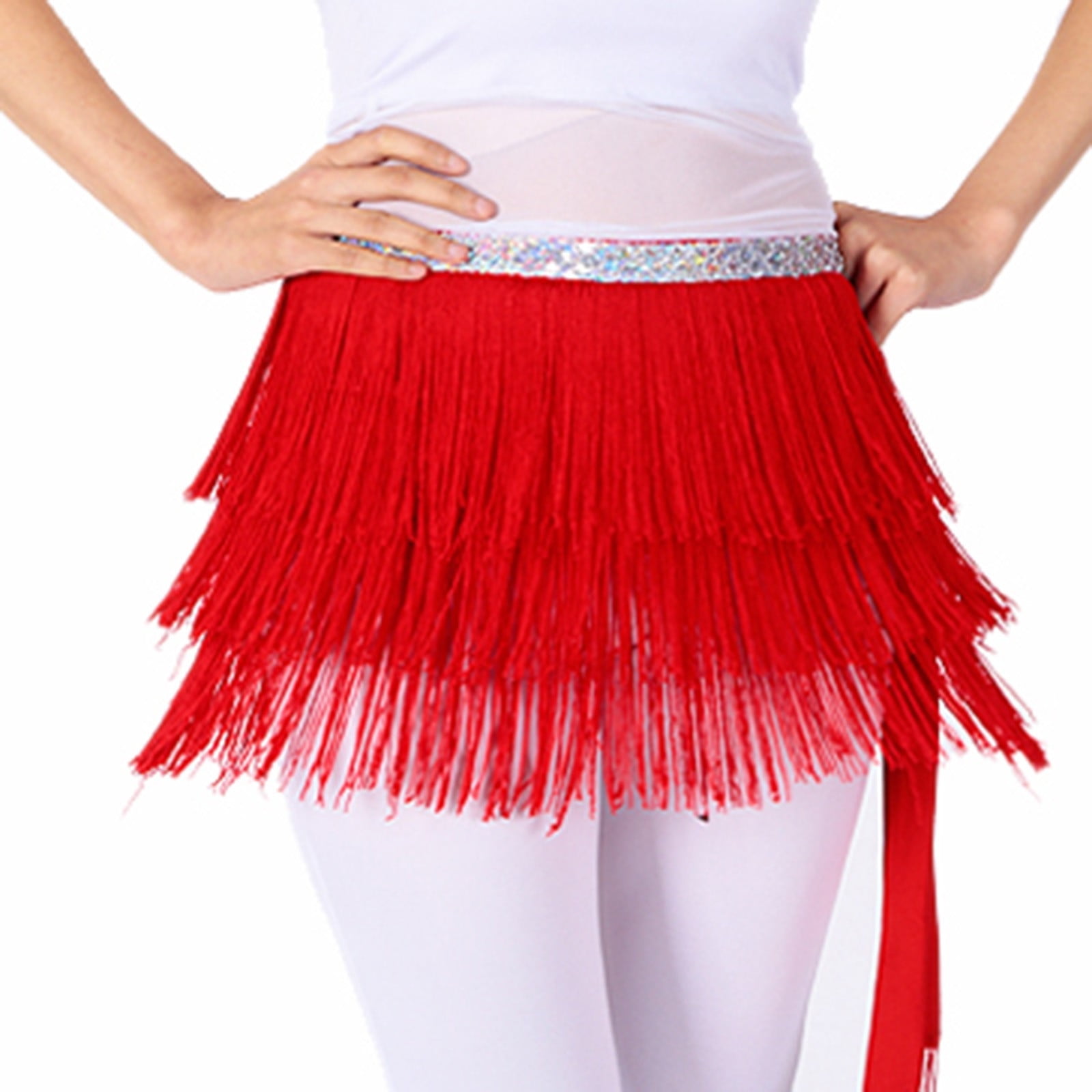 Latin Dance Skirt with Encryption Tassel Waist Towel Wrap Lace Up ...